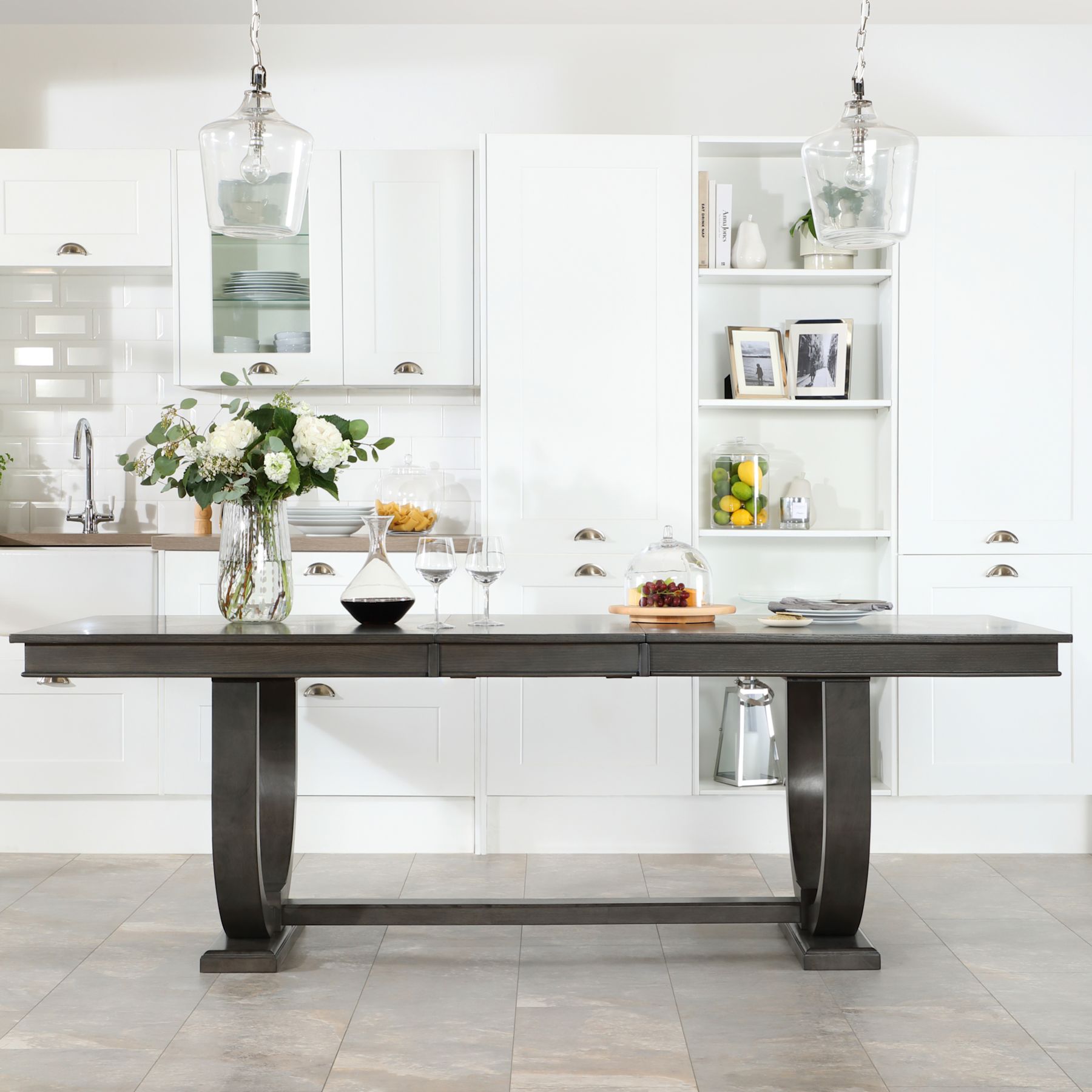 Pavilion Extending Dining Table & 6 Kensington Chairs, Grey Oak Veneer ...