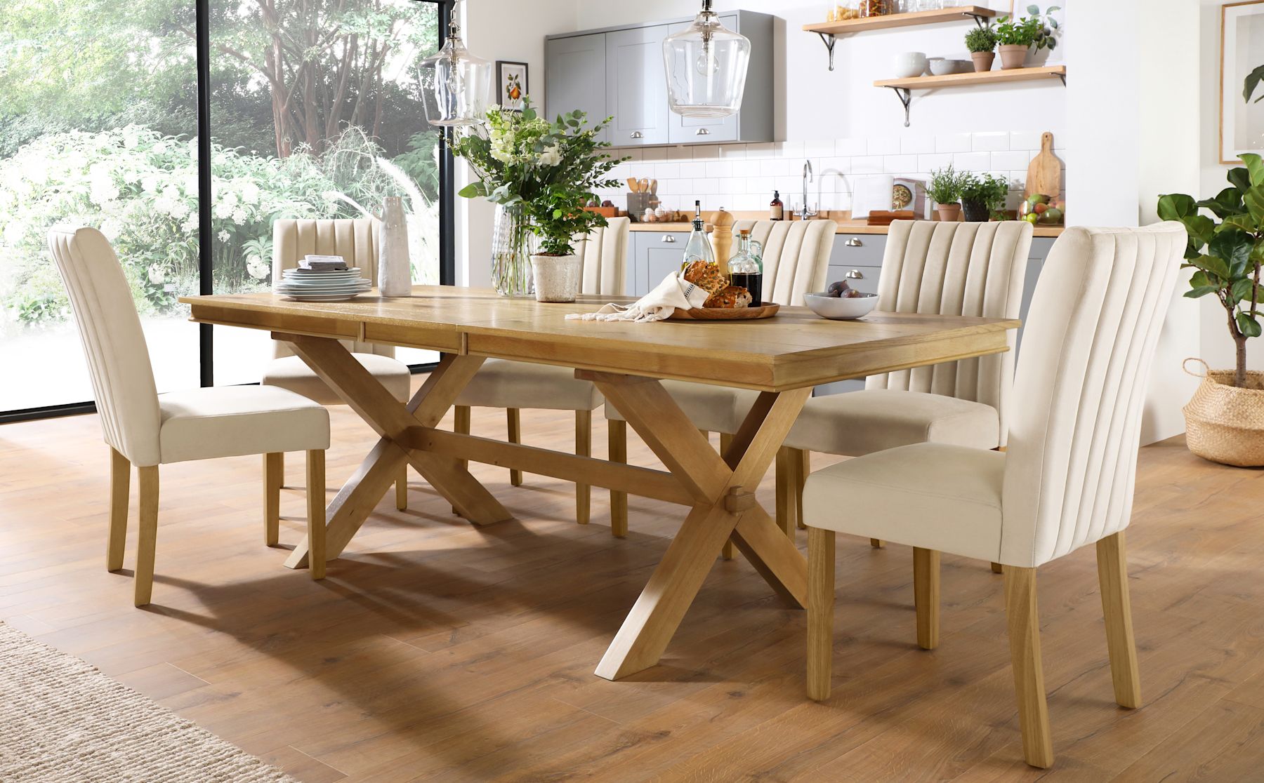 Grange Extending Dining Table & 4 Salisbury Chairs, Natural Oak Veneer ...