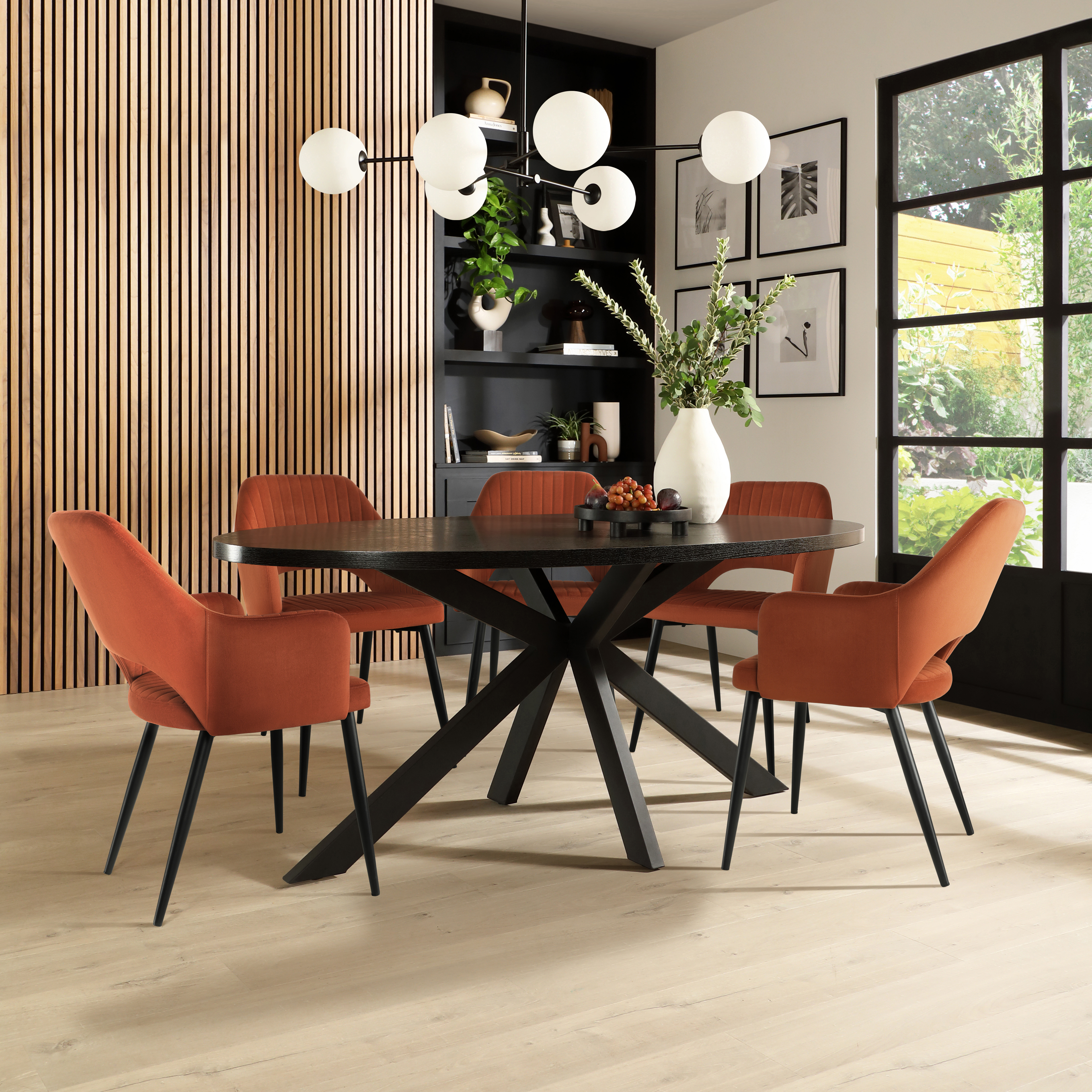 Madison Oval Dining Table & 4 Clara Chairs, Black Oak Effect & Black ...