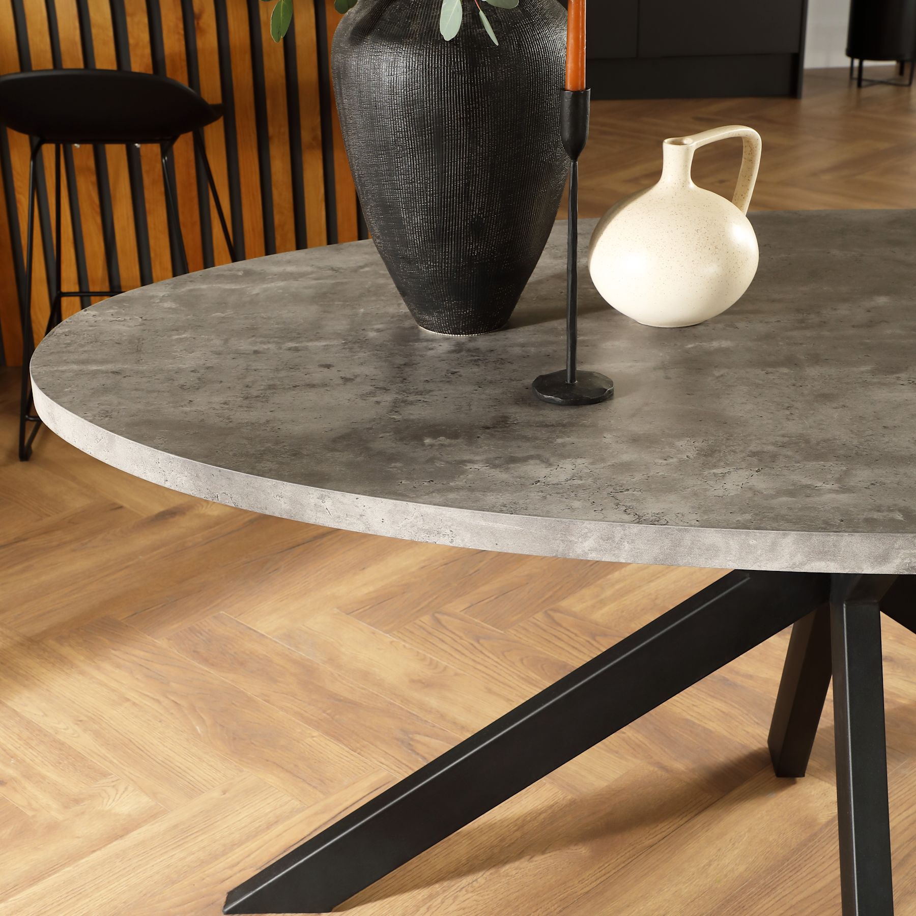 Madison Oval Industrial Dining Table, 180cm, Grey Concrete Effect ...