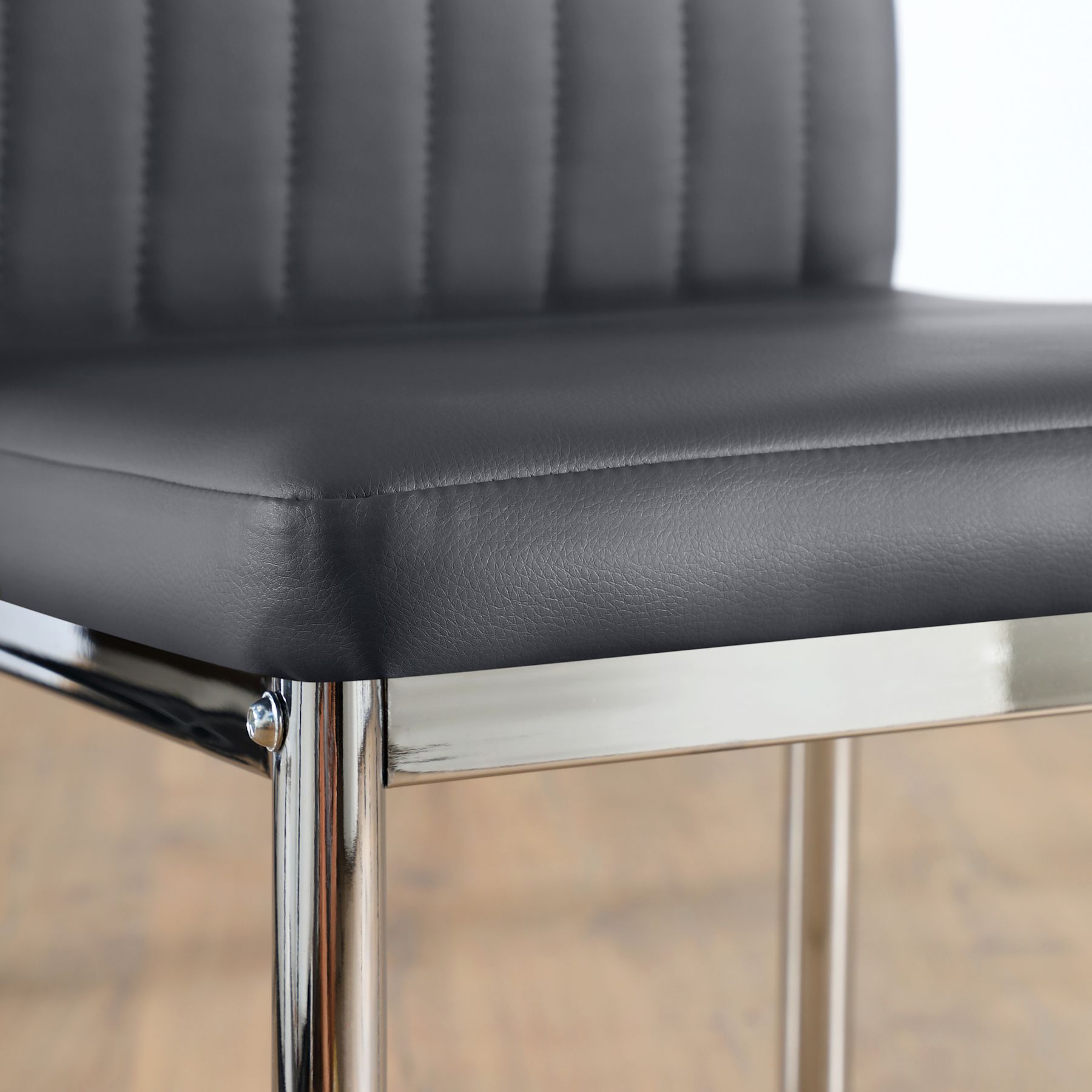 Leon Dining Chair, Grey Premium Faux Leather & Chrome Only £49.99 ...