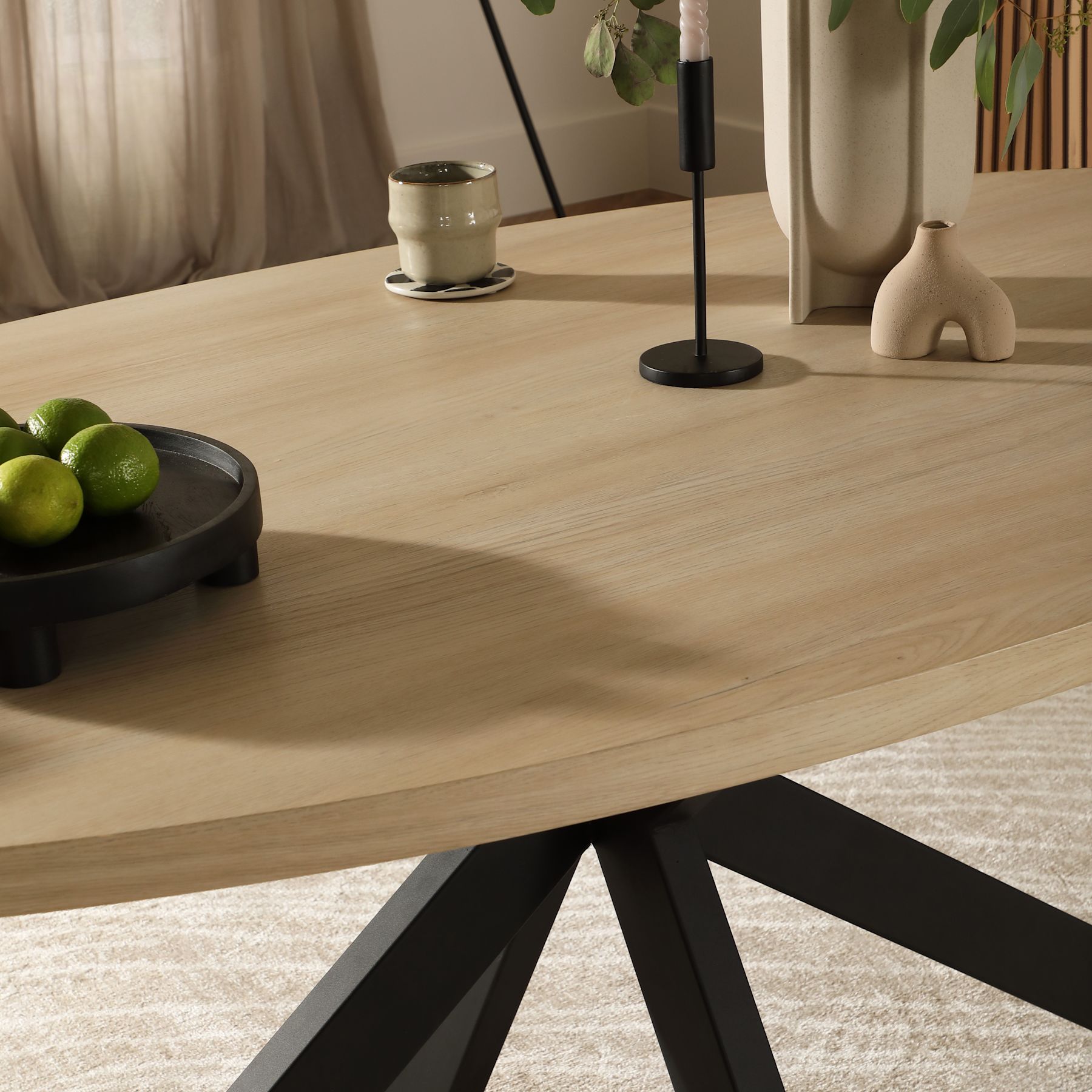 Madison Oval Dining Table & 4 Leon Chairs, Light Oak Effect & Black ...