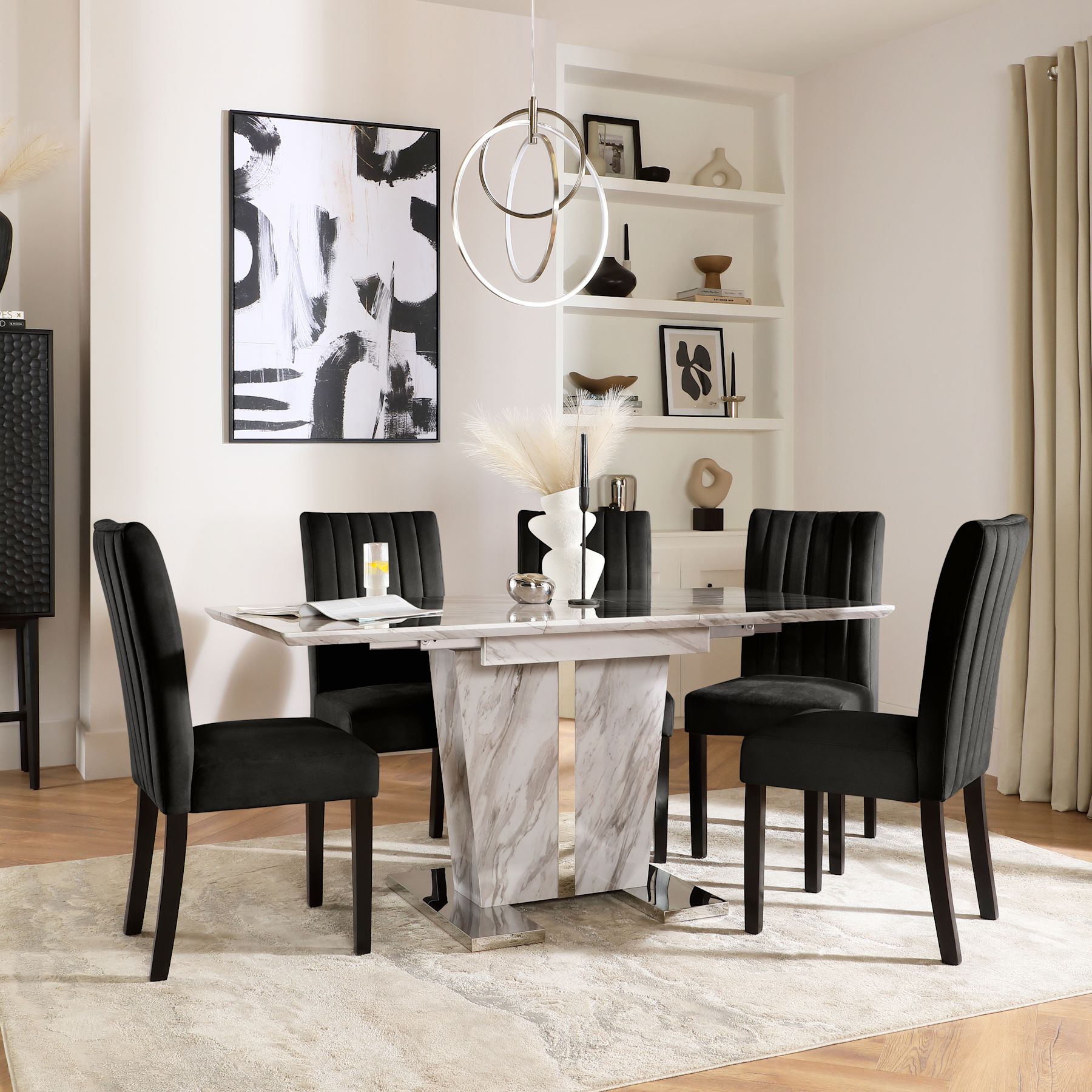 Vienna Extending Dining Table & 4 Salisbury Chairs, Grey Marble Effect ...