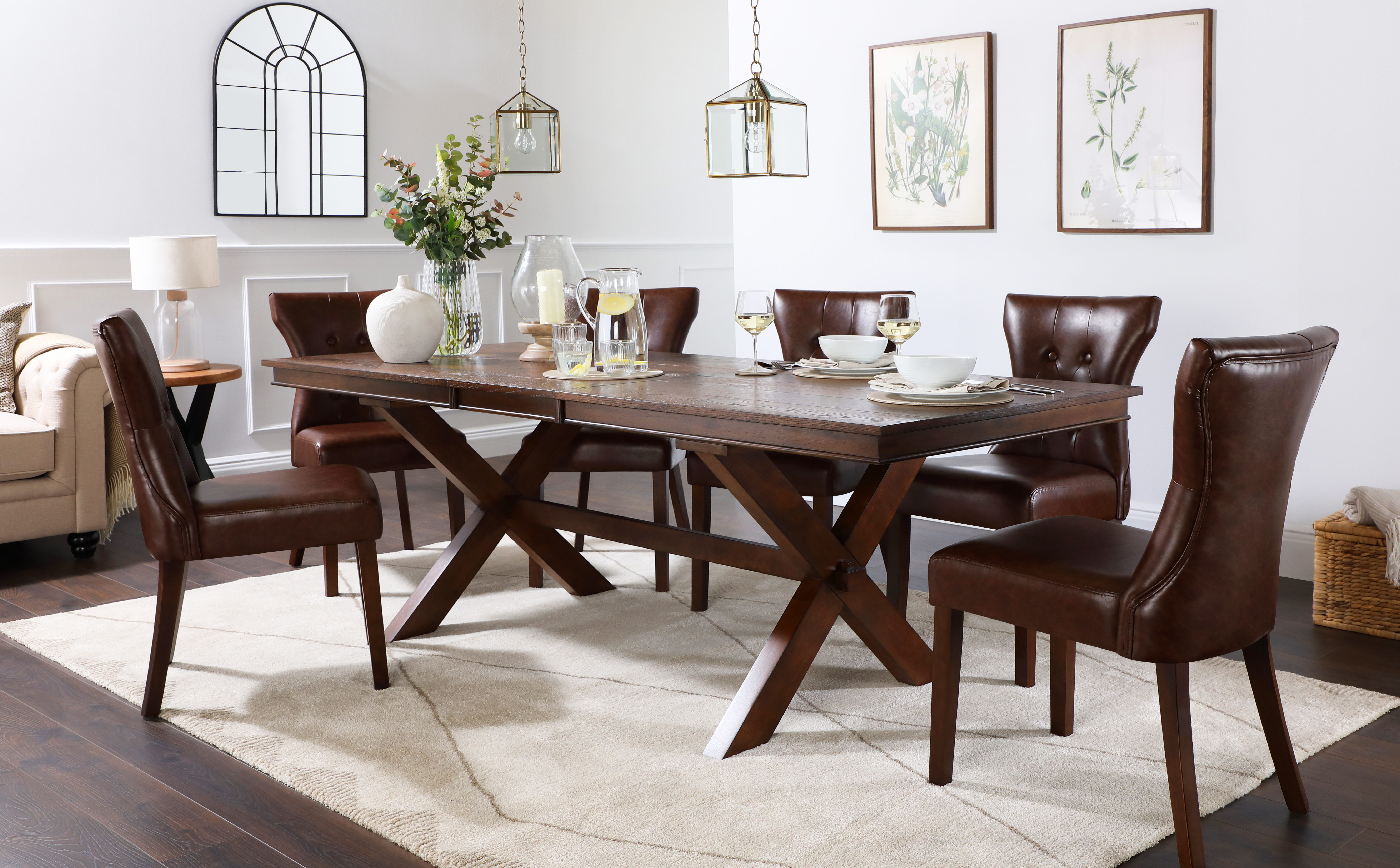 Grange Extending Dining Table & 6 Bewley Chairs, Dark Oak Veneer ...