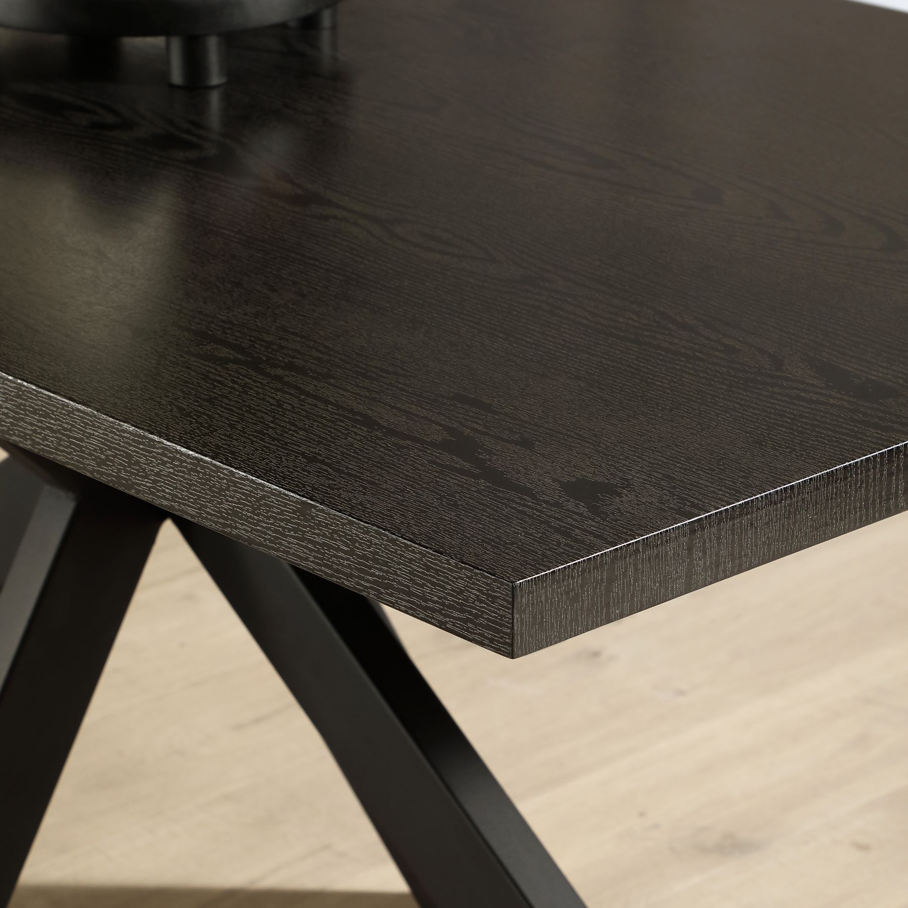 Madison Dining Table & 6 Riva Chairs, Black Oak Effect & Black Steel ...