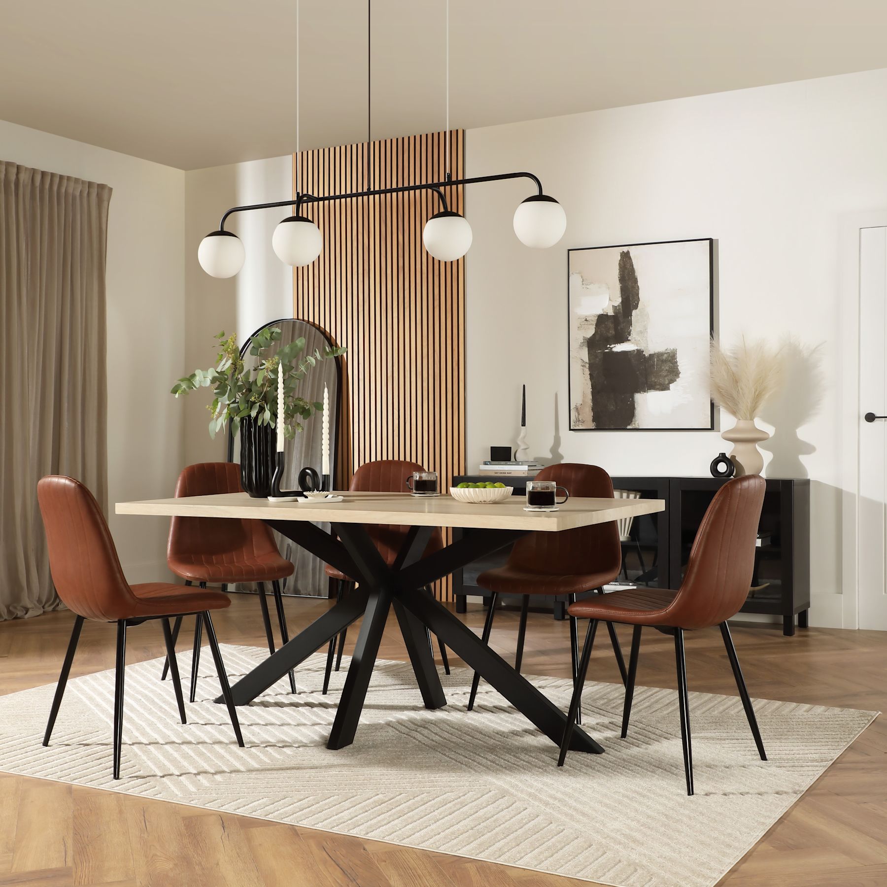 Madison Dining Table & 6 Brooklyn Chairs, Light Oak Effect & Black ...