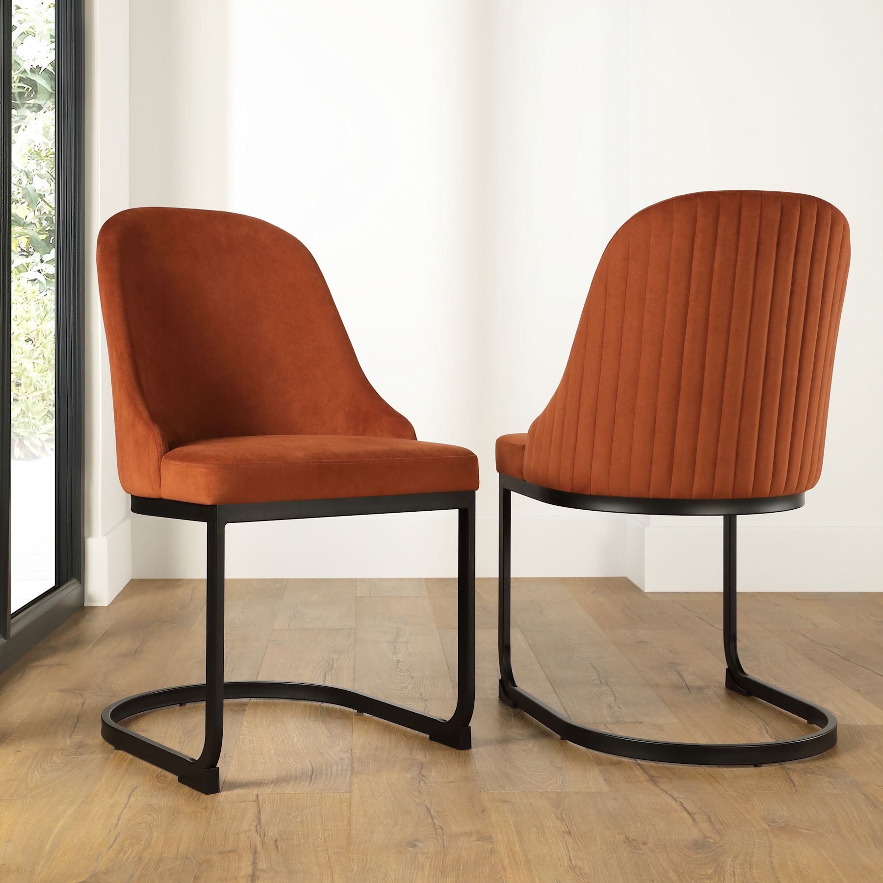 Riva Dining Chair, Burnt Orange Classic Velvet & Black Steel Only £119. ...