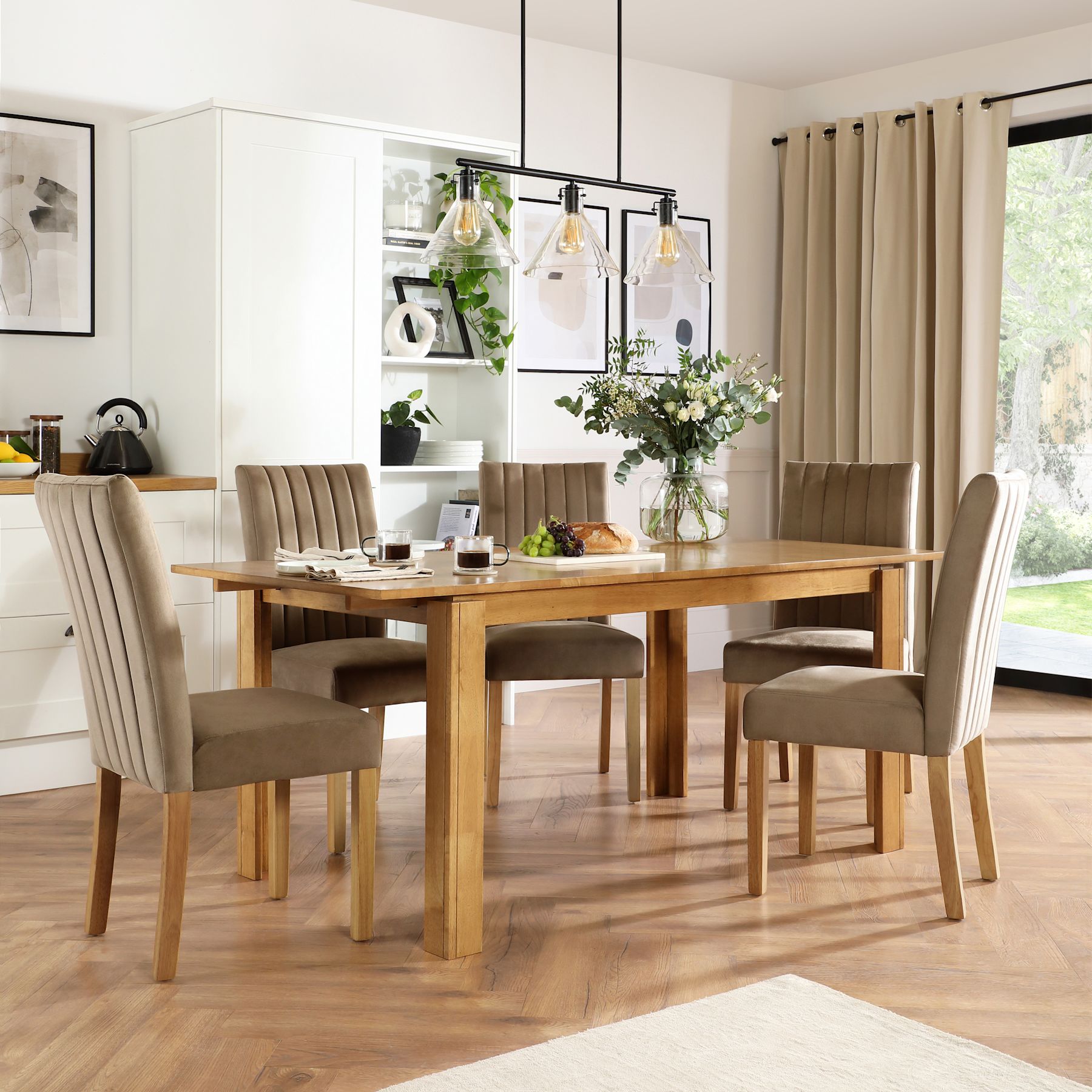 Bali Extending Dining Table & 6 Salisbury Chairs, Natural Oak Finished ...