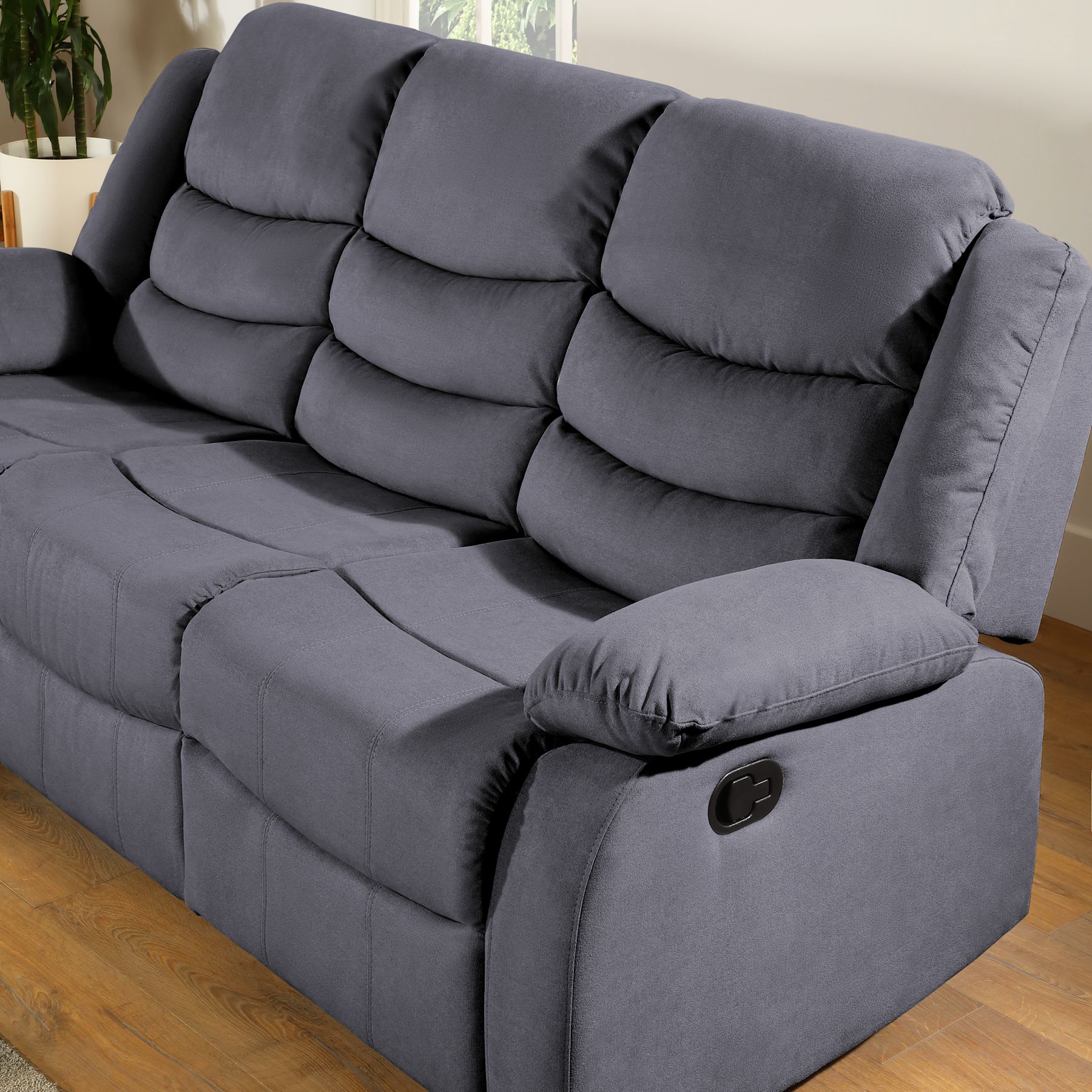 Sorrento 3+2 Seater Recliner Sofa Set, Slate Grey Classic Plush Fabric ...