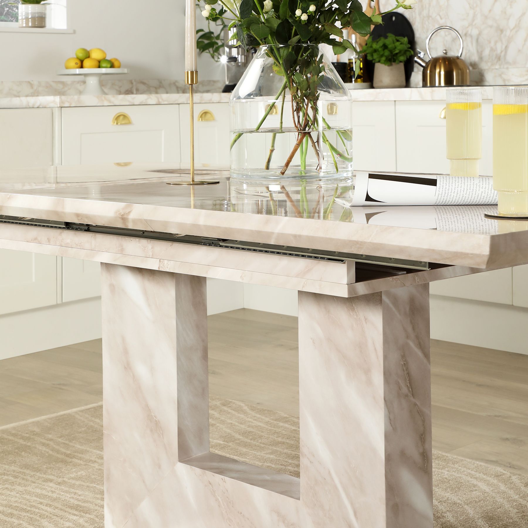 Florence Extending Dining Table & 6 Salisbury Chairs, Beige Marble ...