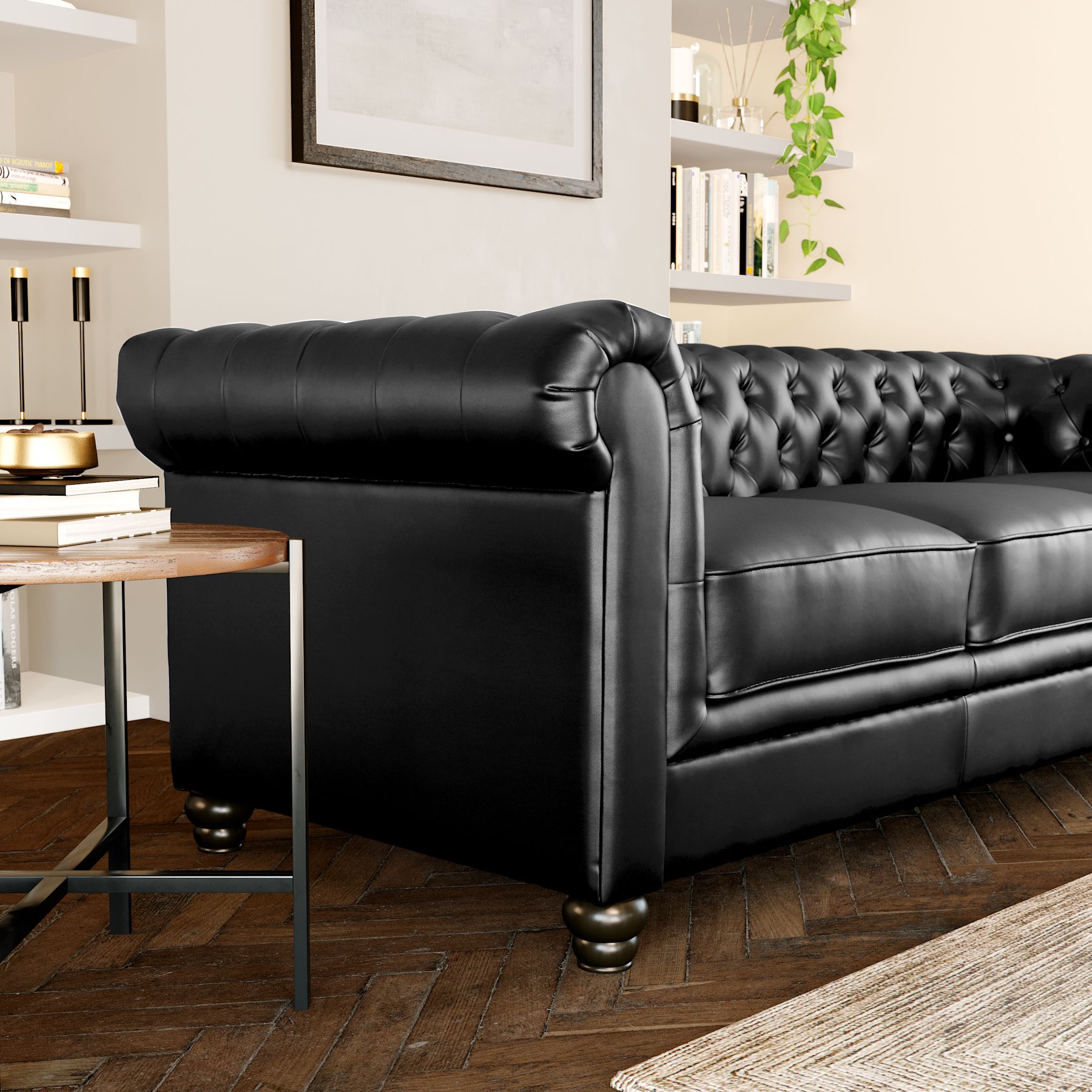Hampton Chesterfield Corner Sofa, Black Premium Faux Leather Only £ ...