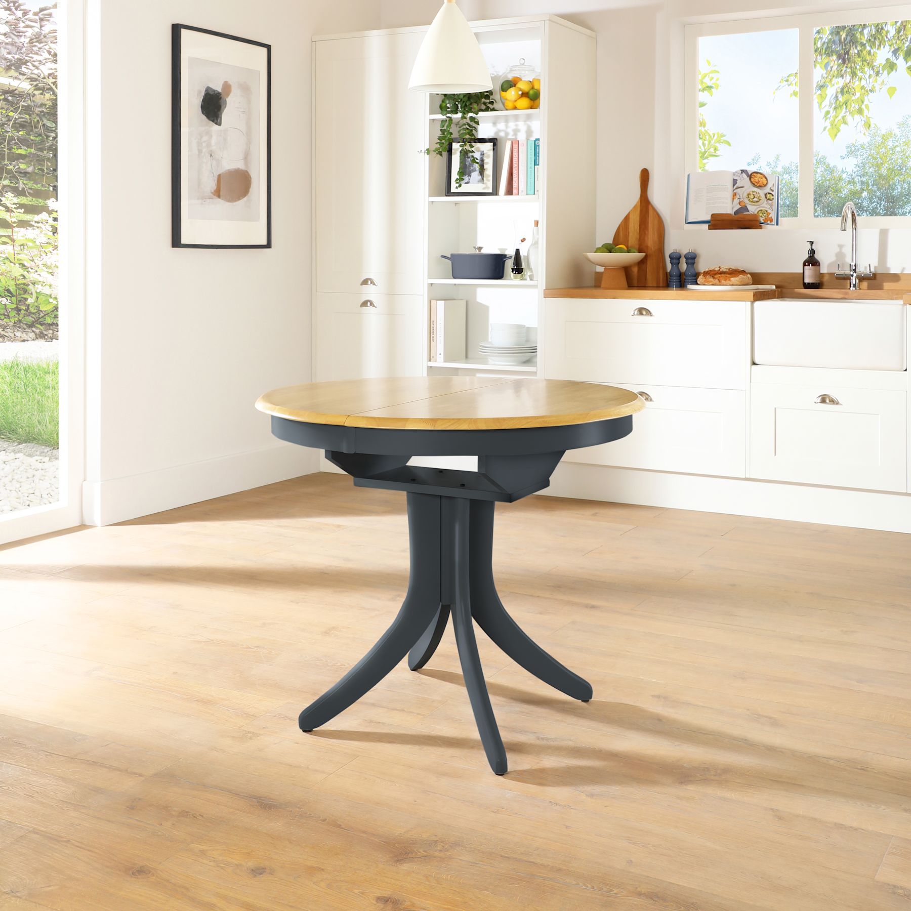 Hudson Round Extending Dining Table, 90-120cm, Natural Oak Finish ...