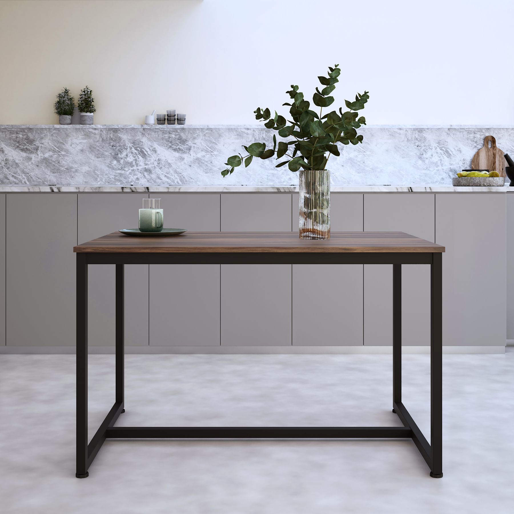 Avenue Industrial Dining Table, 120cm, Walnut Effect & Black Steel Only ...