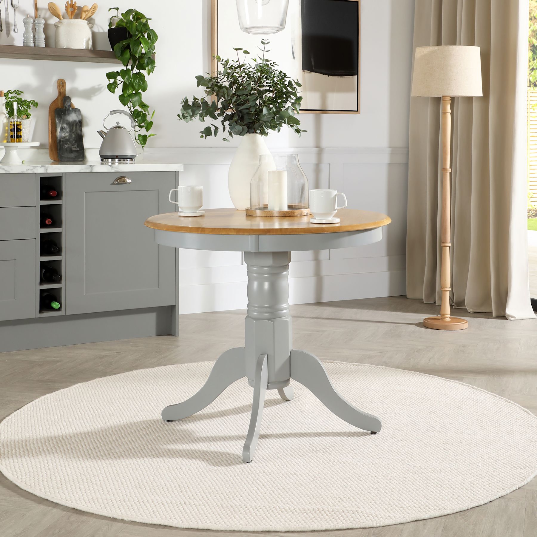 Kingston Round Dining Table, 90cm, Natural Oak Finish & Grey Solid ...