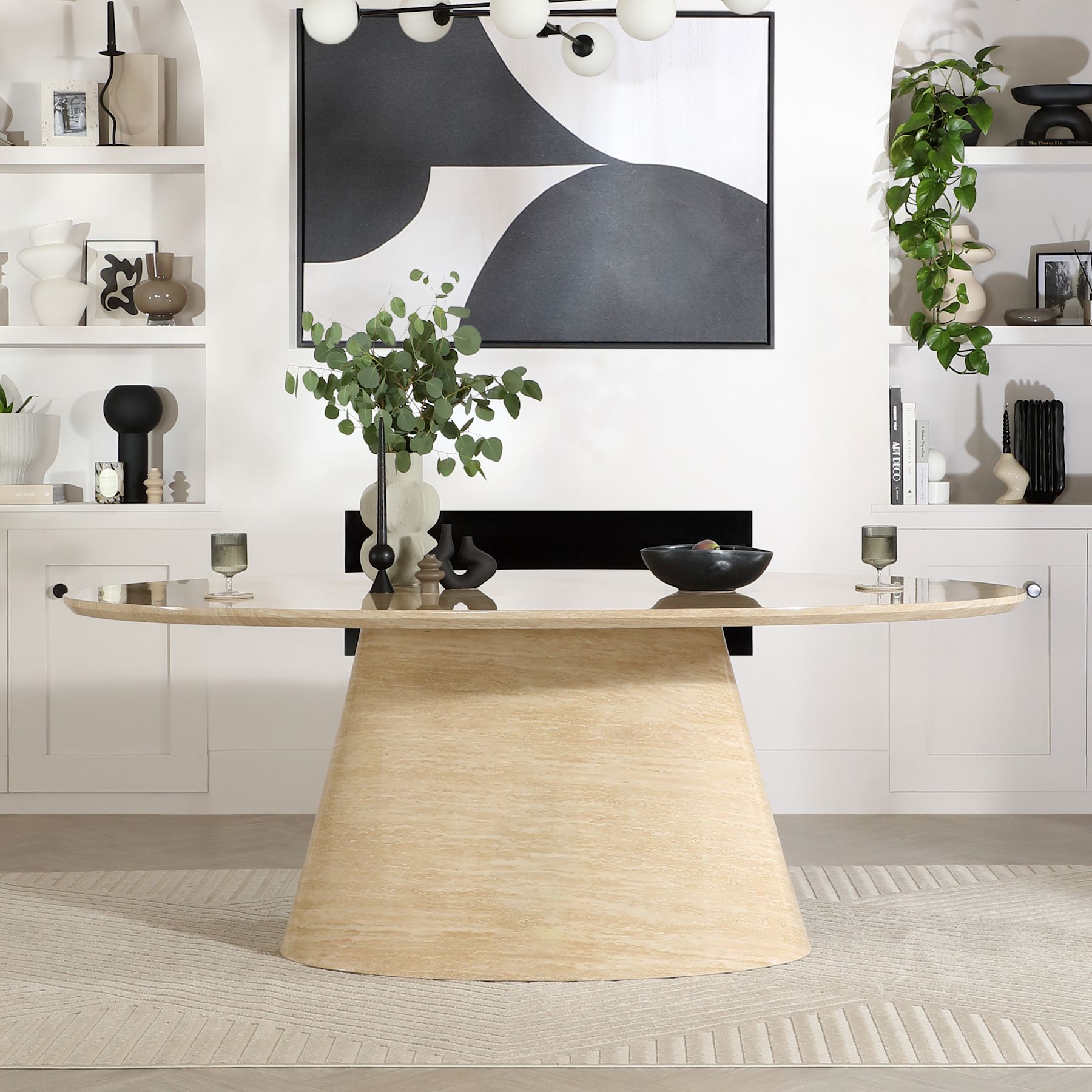 Accorto Oval Dining Table & 6 Clara Chairs, Travertine Stone Effect ...