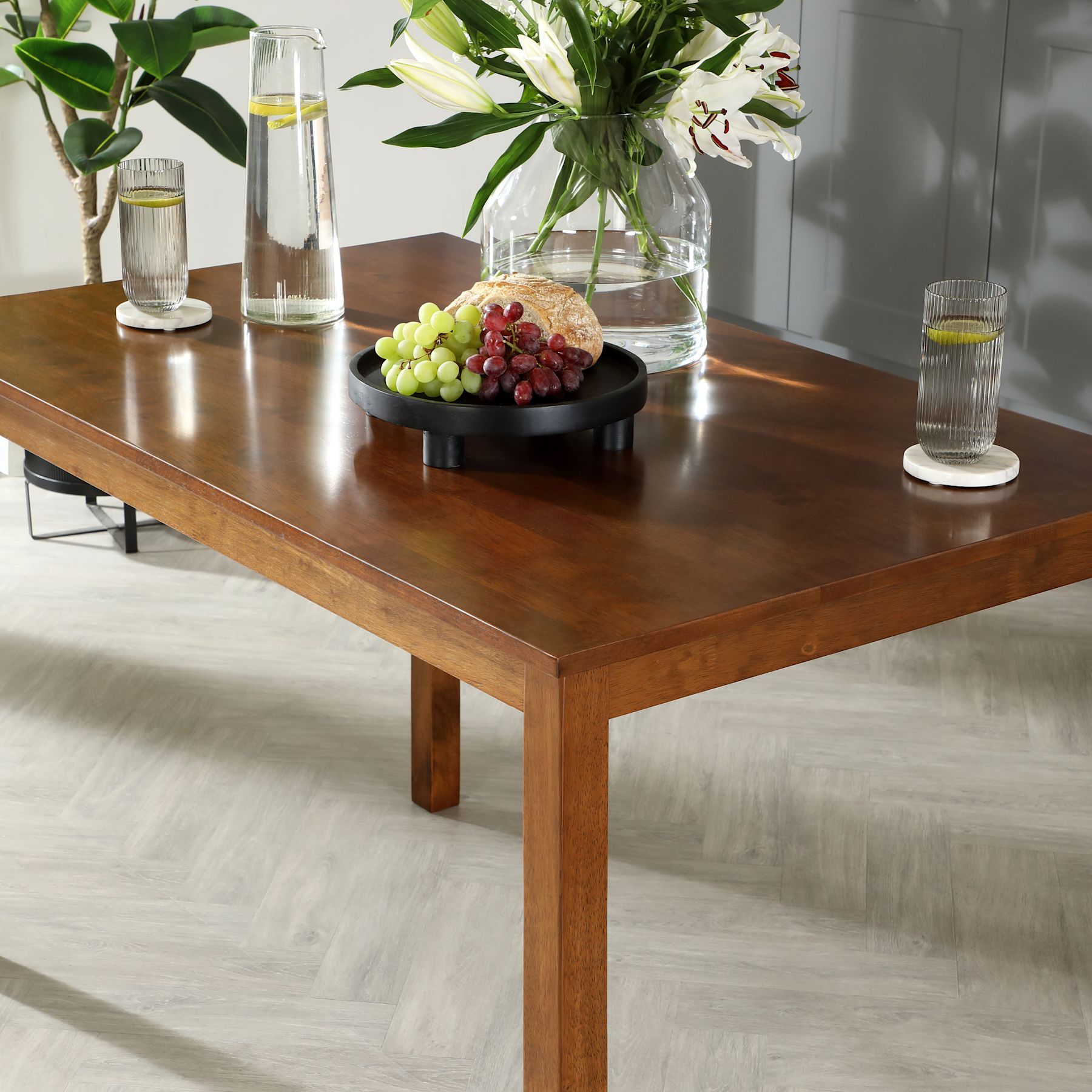Milton Dining Table & 6 Salisbury Chairs, Dark Solid Hardwood, Beige ...
