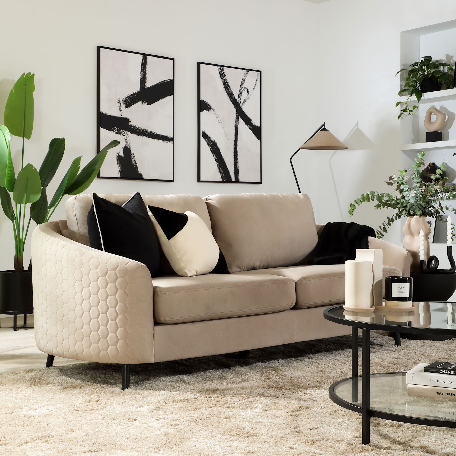 Mae 3+2 Seater Curved Sofa Set, Champagne Classic Velvet Only £899.98 ...