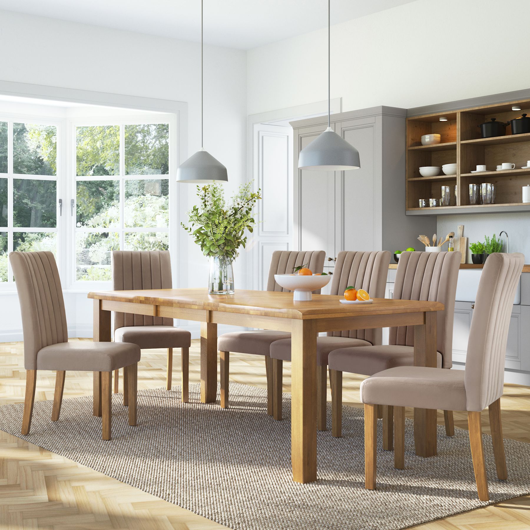 Highbury Extending Dining Table & 6 Salisbury Chairs, Natural Oak ...