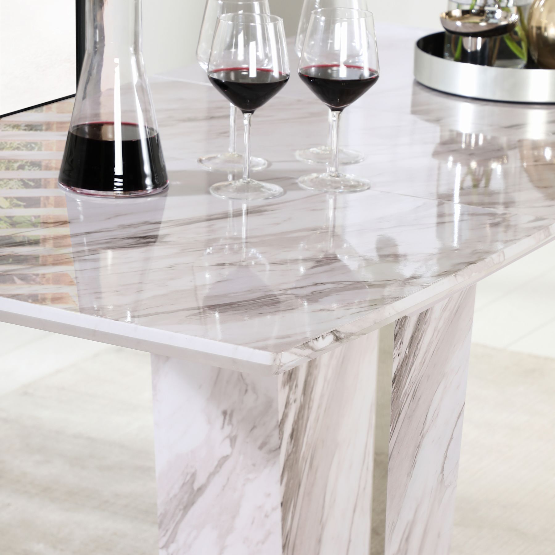 Vienna Extending Dining Table & 6 Riva Chairs, Grey Marble Effect ...