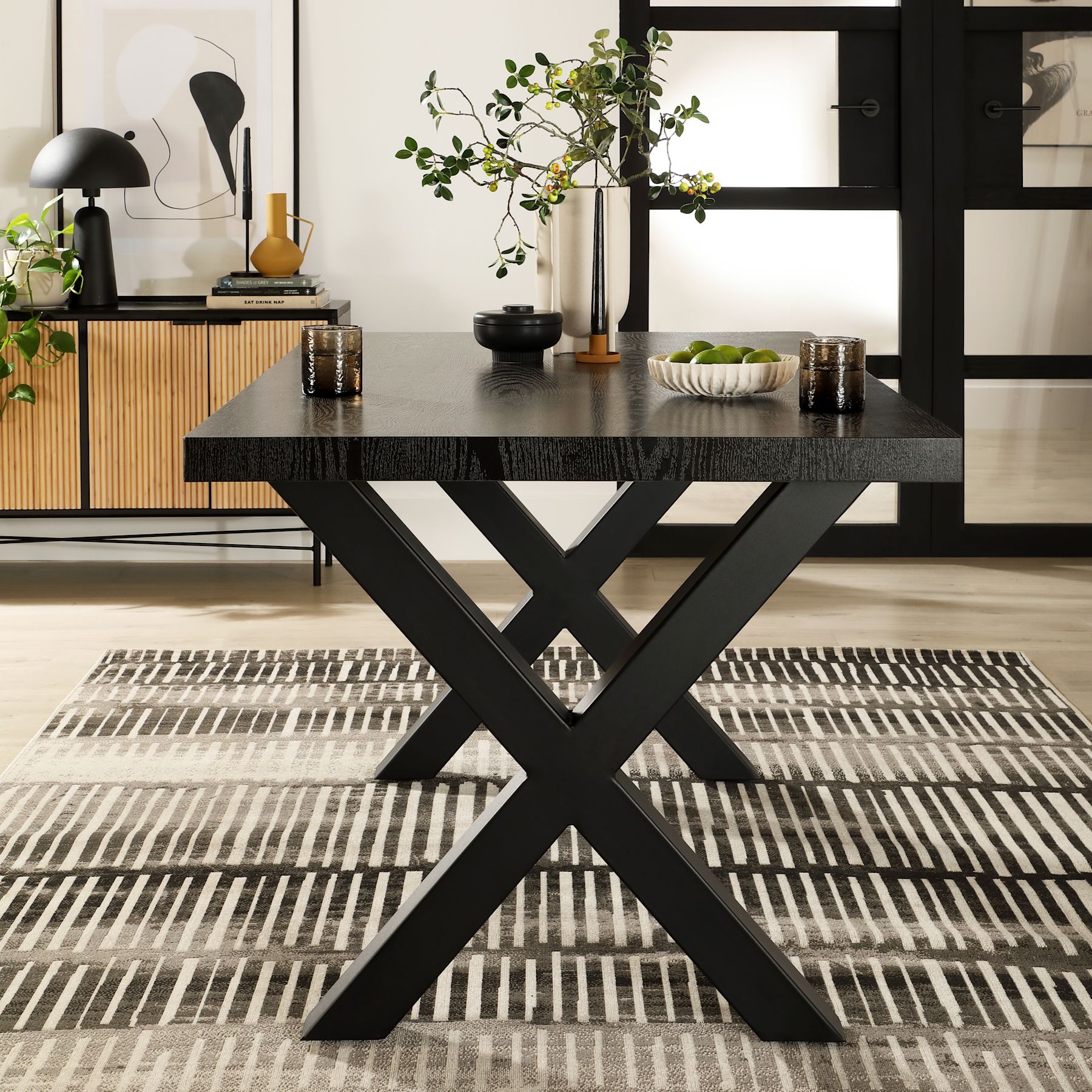 Franklin Dining Table & 4 Salisbury Chairs, Black Oak Effect & Black ...