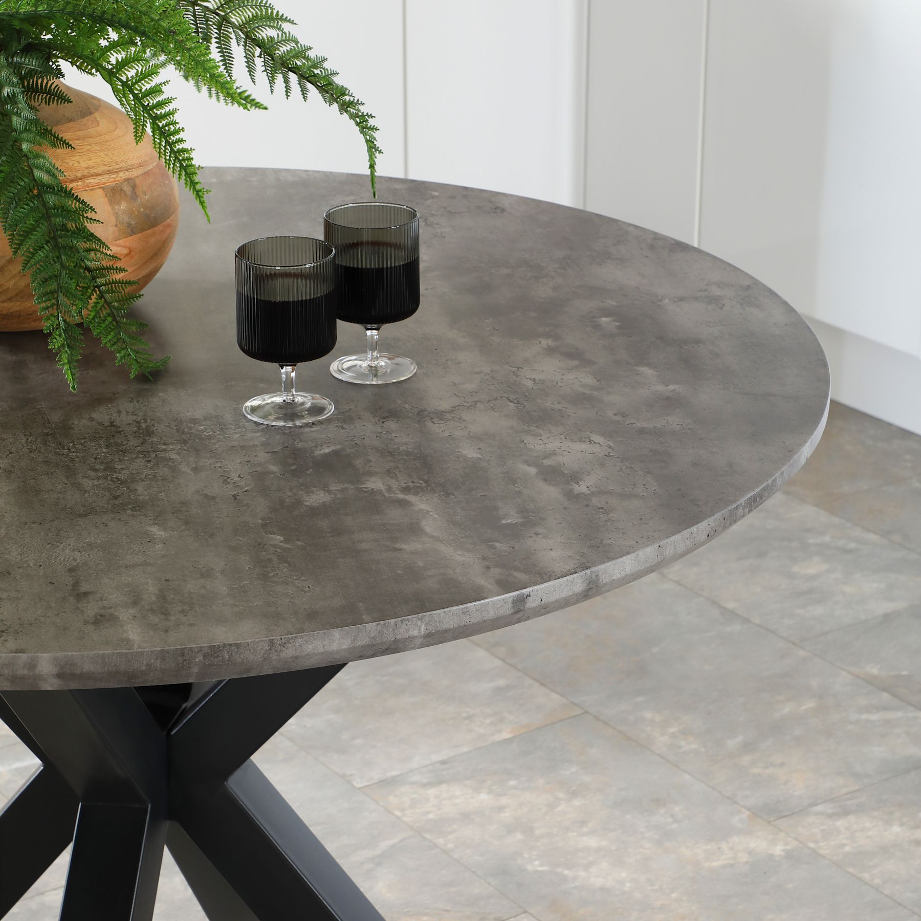 Newark Round Industrial Dining Table, 110cm, Grey Concrete Effect ...