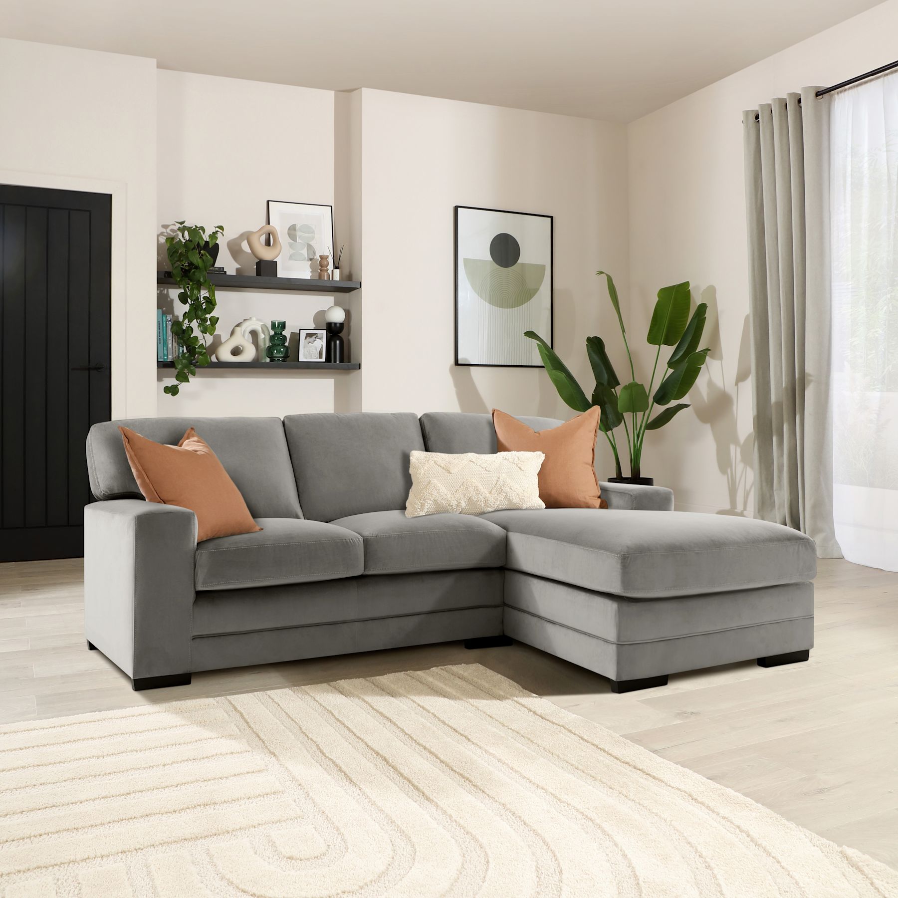 Manhattan L-shape Corner Sofa, Right-hand Facing, Grey House Velvet ...