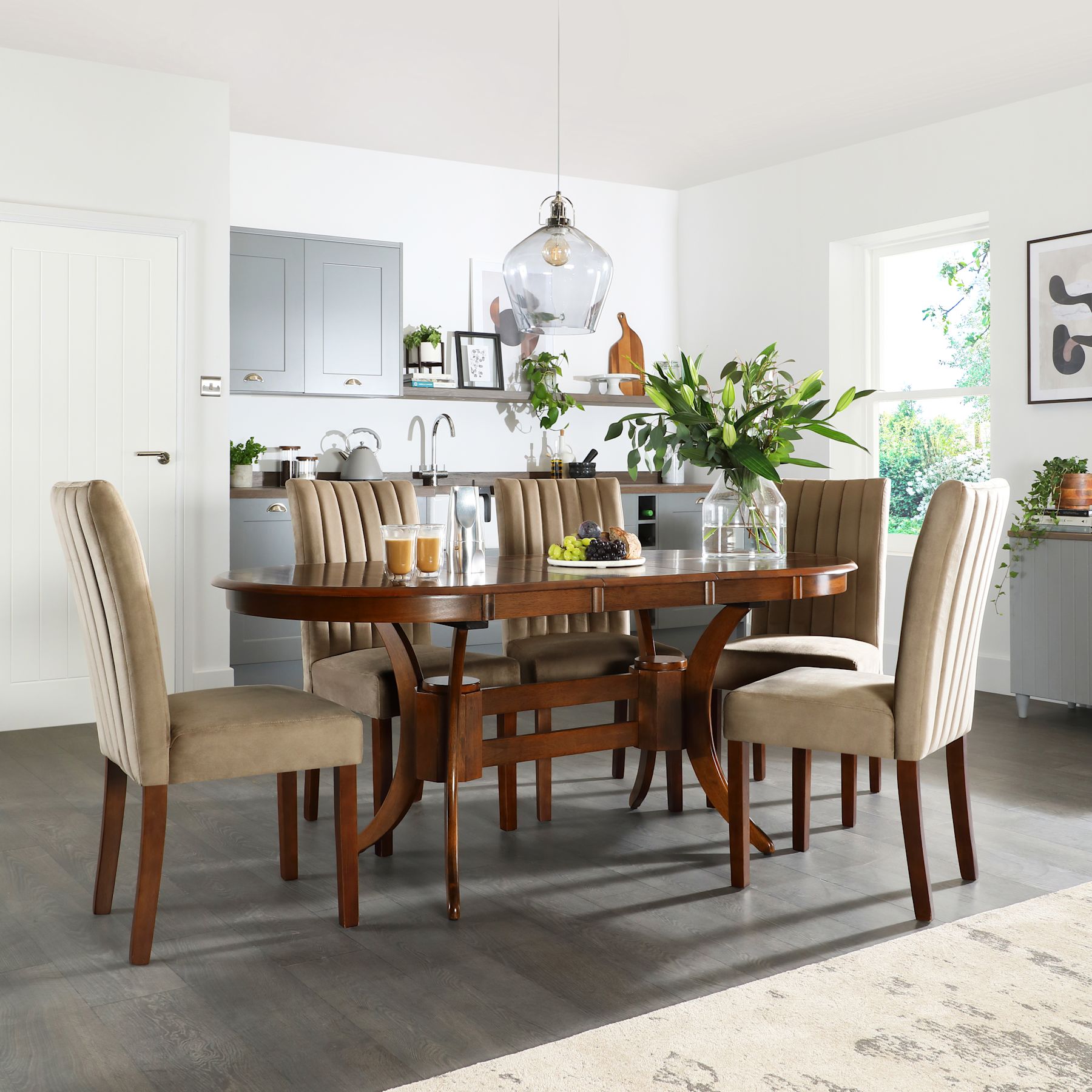 Townhouse Oval Extending Dining Table & 6 Salisbury Chairs, Dark Solid ...