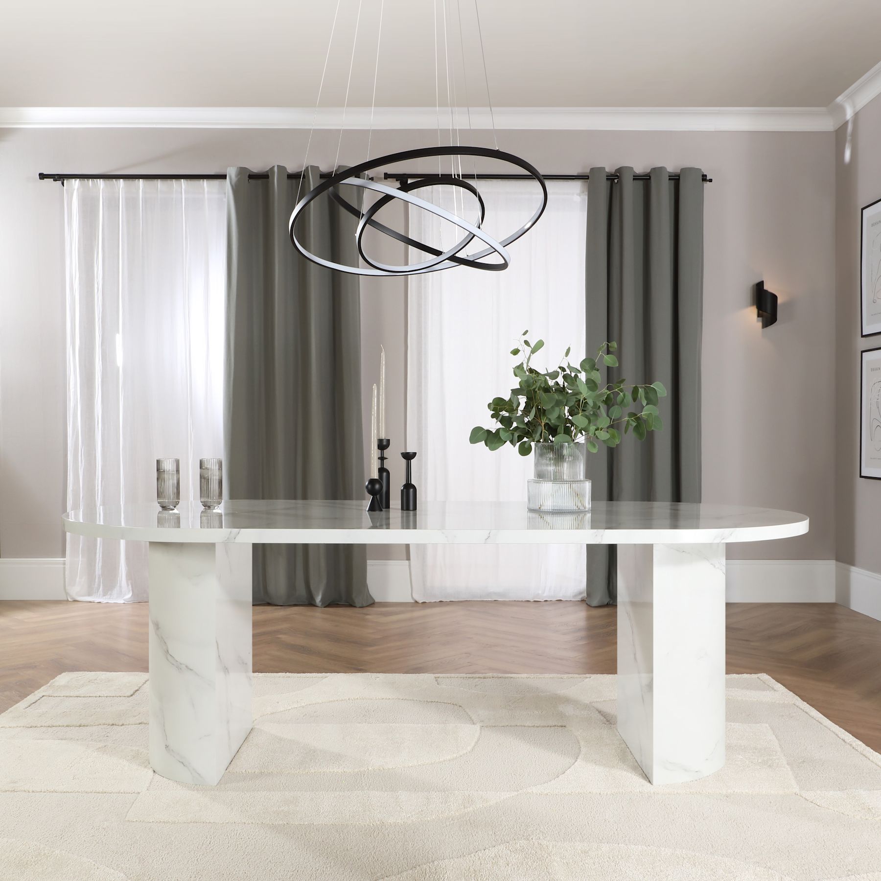 Genoa Oval Dining Table & 6 Kensington Chairs, White Marble Effect ...