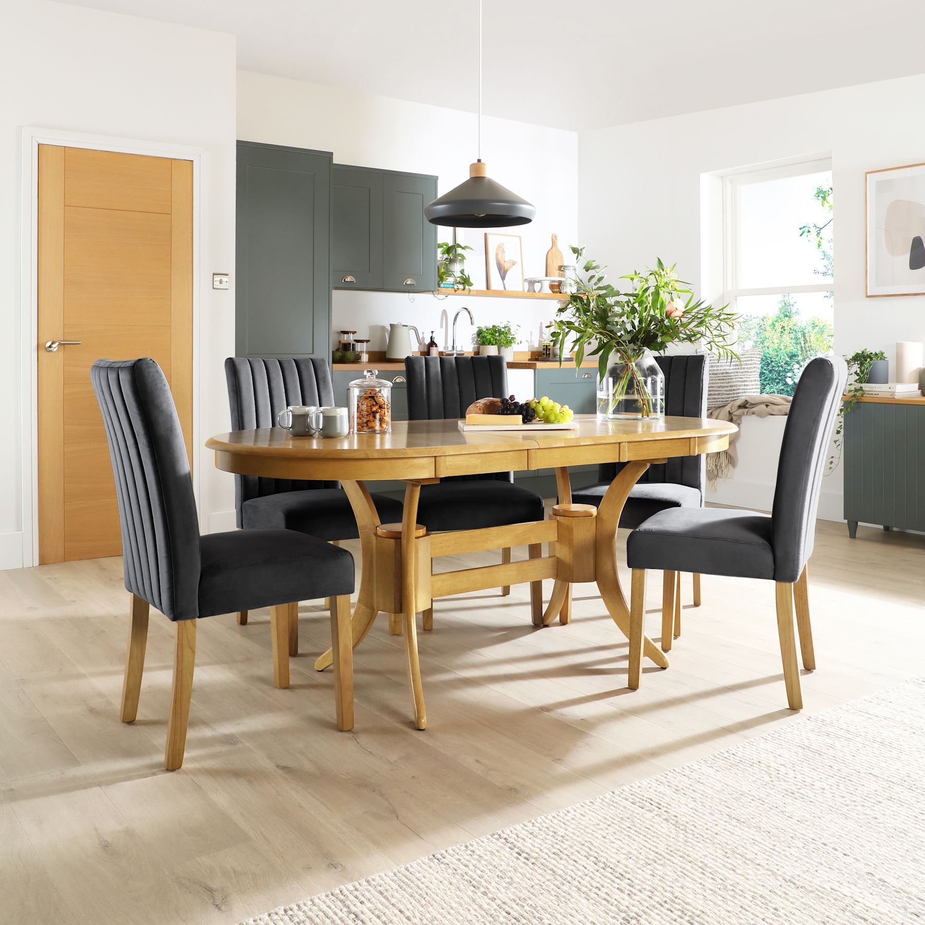 Townhouse Oval Extending Dining Table & 4 Salisbury Chairs, Natural Oak ...