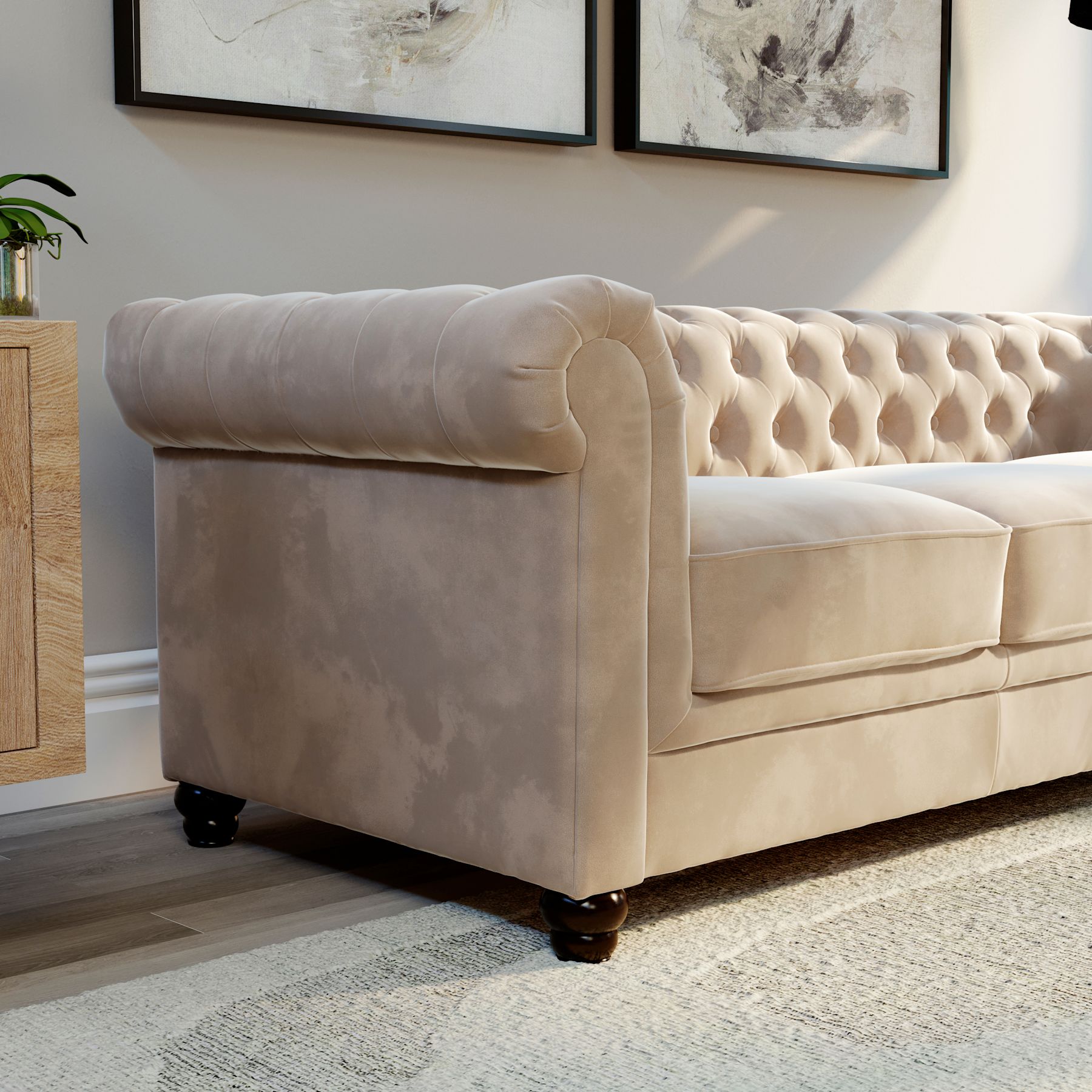 Hampton 3+2 Seater Chesterfield Sofa Set, Champagne Classic Velvet Only ...