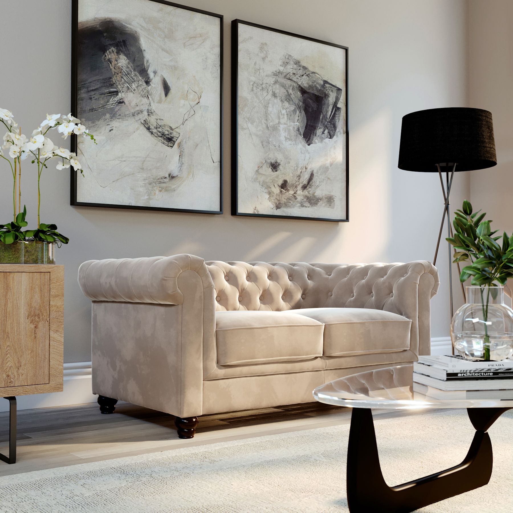 Hampton 3+2 Seater Chesterfield Sofa Set, Champagne Classic Velvet Only ...