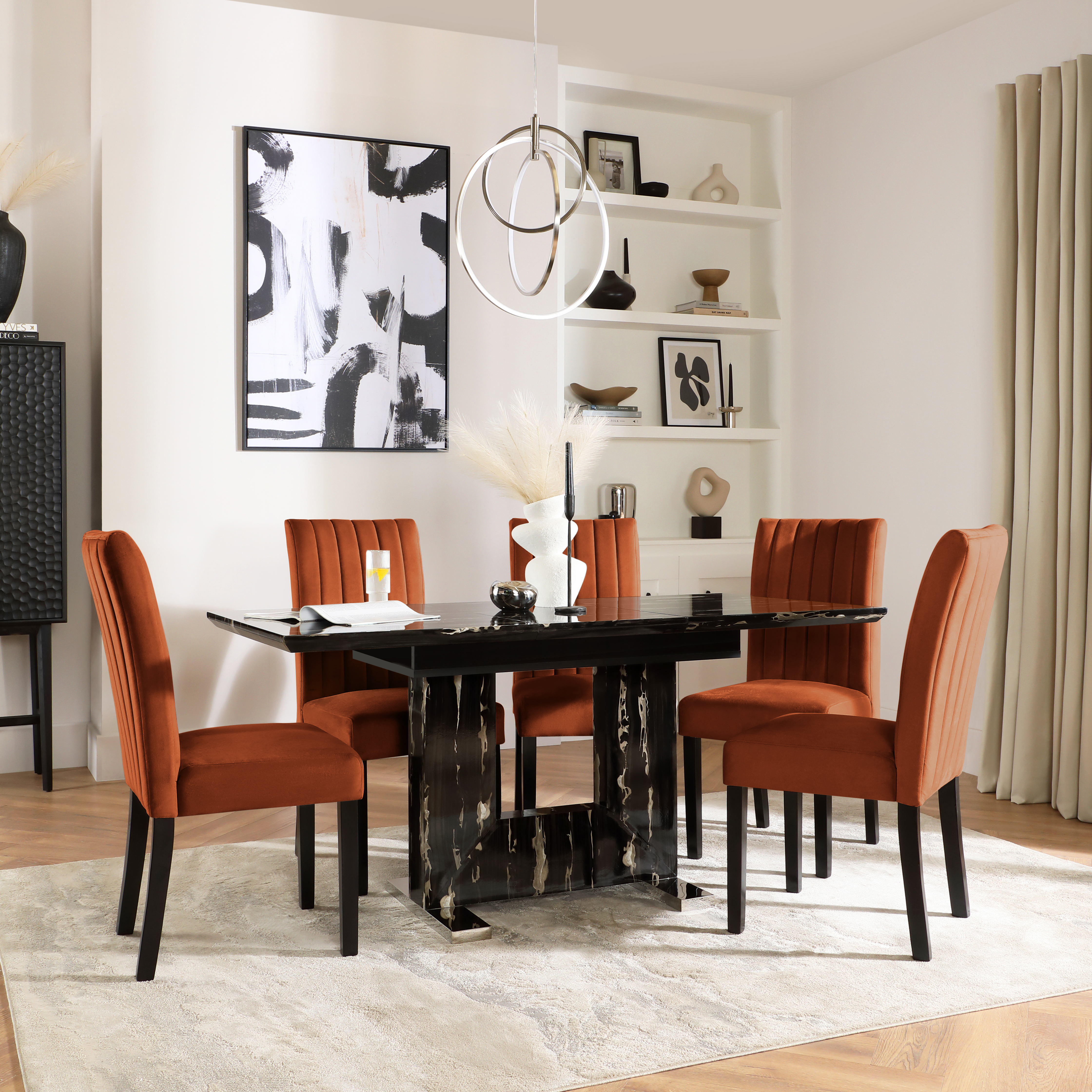 Florence Extending Dining Table & 4 Salisbury Chairs, Black Marble ...