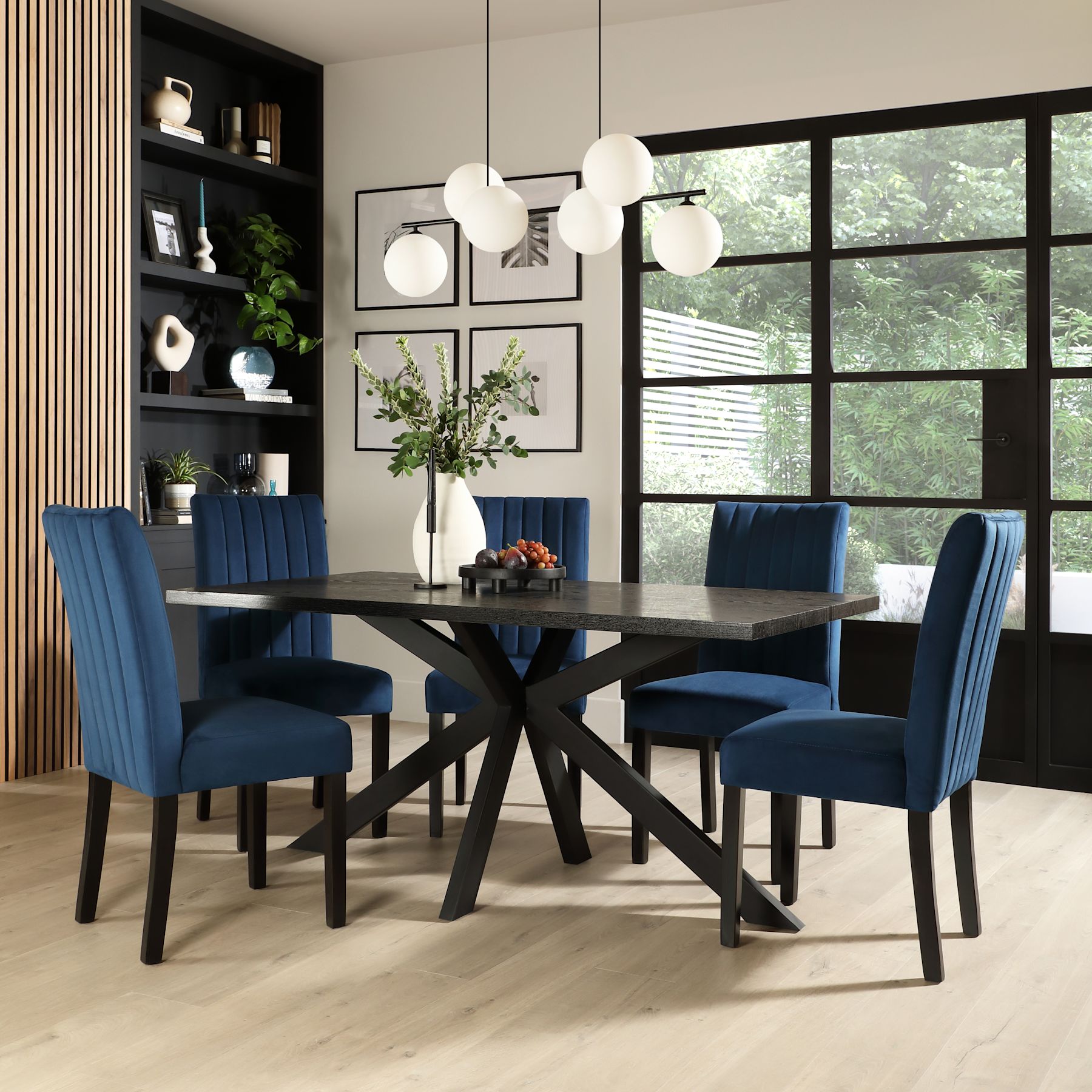 Madison Dining Table & 6 Salisbury Chairs, Black Oak Effect & Black ...