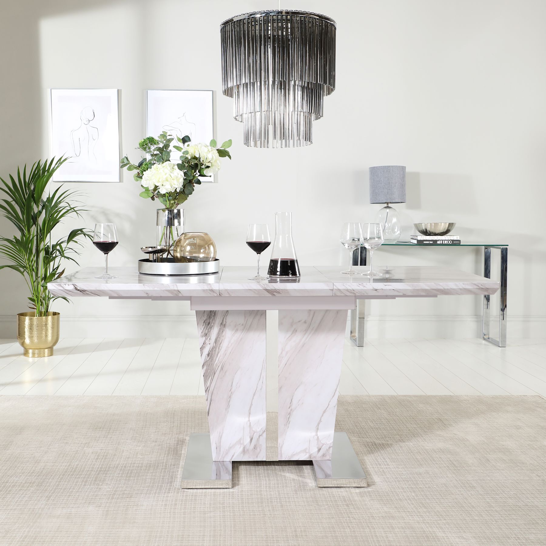 Vienna Extending Dining Table & 6 Riva Chairs, Grey Marble Effect ...