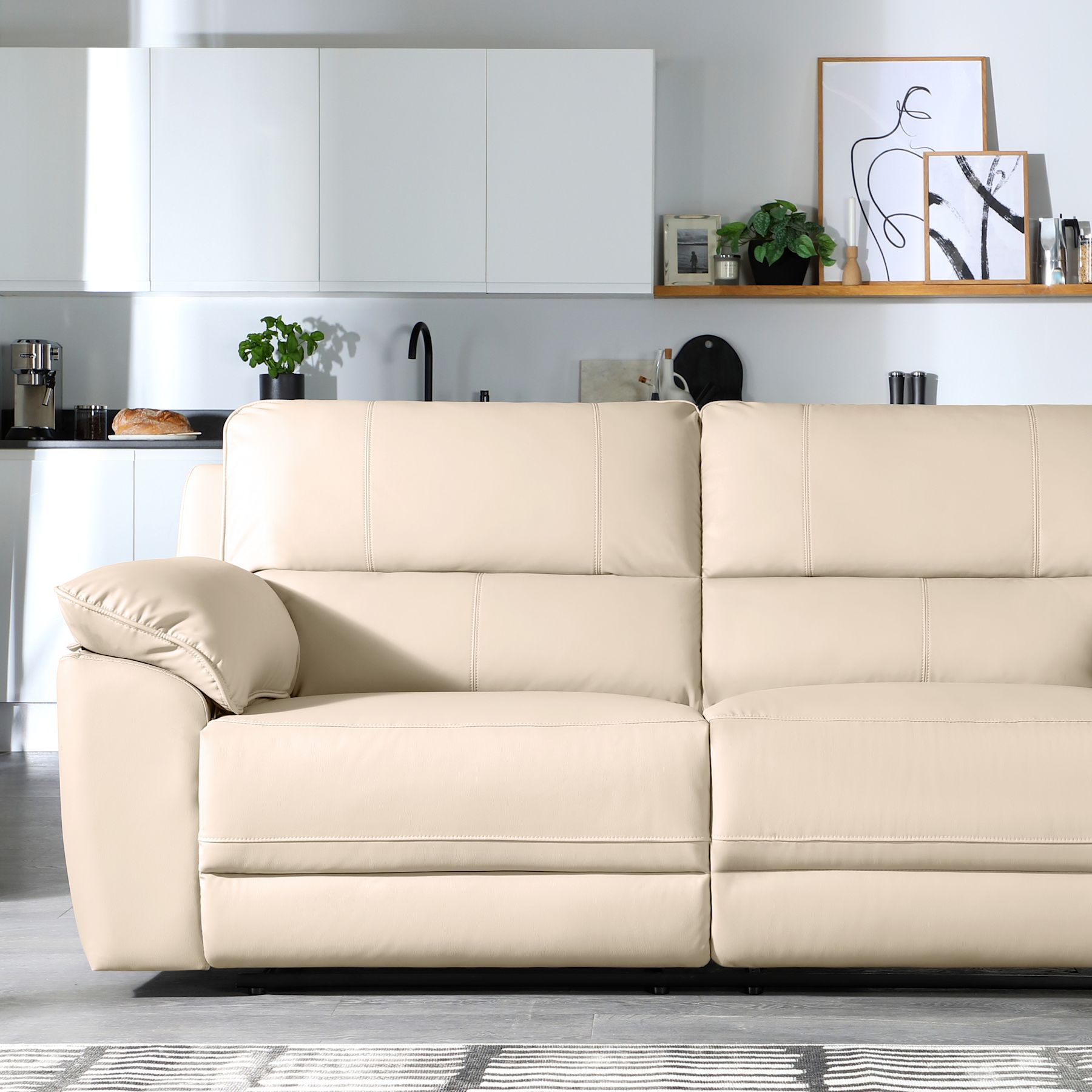 Seville 3 Seater Recliner Sofa, Ivory Premium Faux Leather Only £699.99 | Furniture & Choice