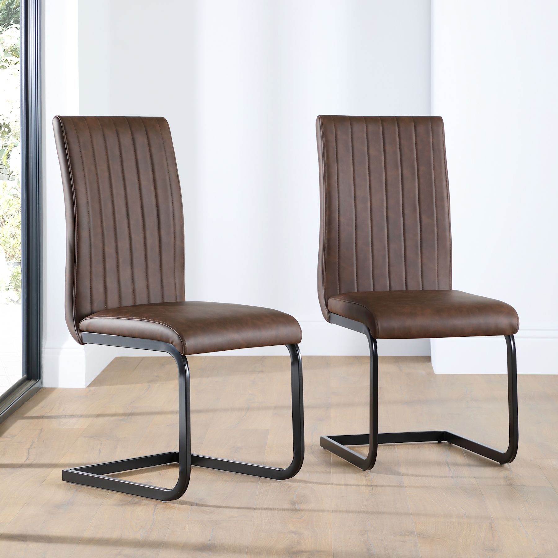 Perth Dining Chair, Vintage Brown Premium Faux Leather & Black Steel ...