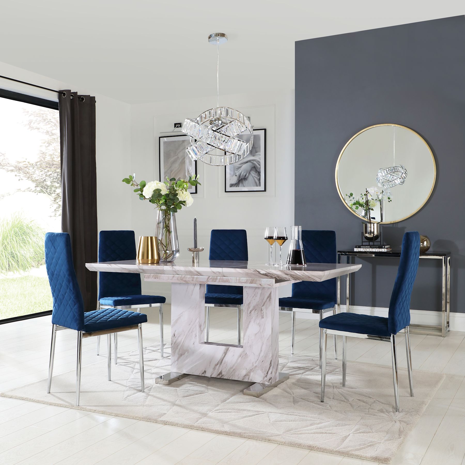 Florence Extending Dining Table & 4 Renzo Chairs, Grey Marble Effect ...