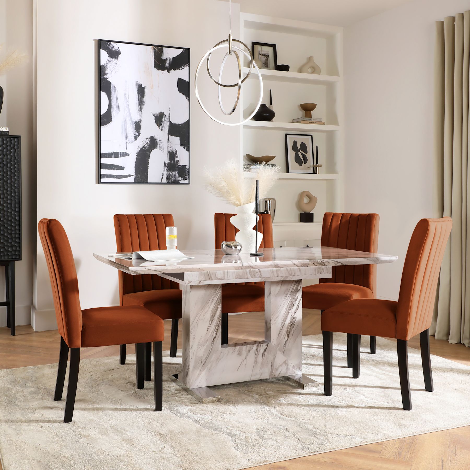 Florence Extending Dining Table & 6 Salisbury Chairs, Grey Marble ...