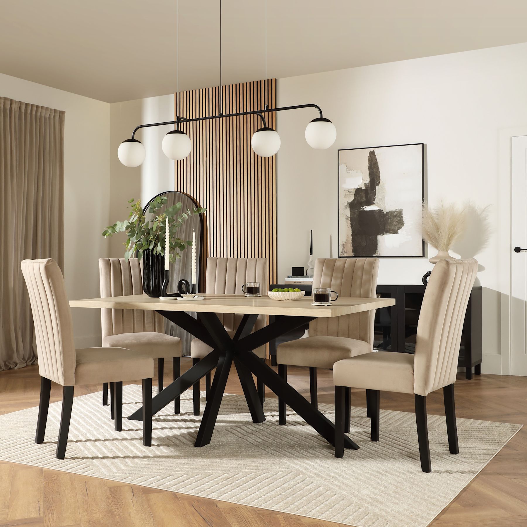 Madison Dining Table & 6 Salisbury Chairs, Light Oak Effect & Black ...