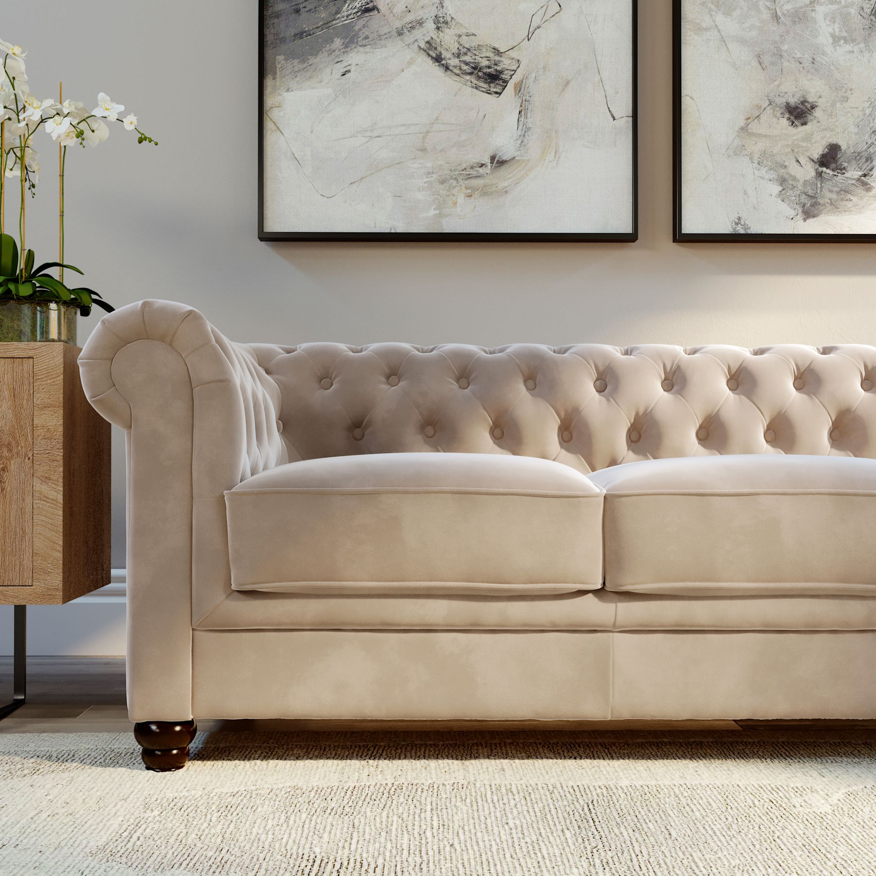 Hampton 3+2 Seater Chesterfield Sofa Set, Champagne Classic Velvet Only ...