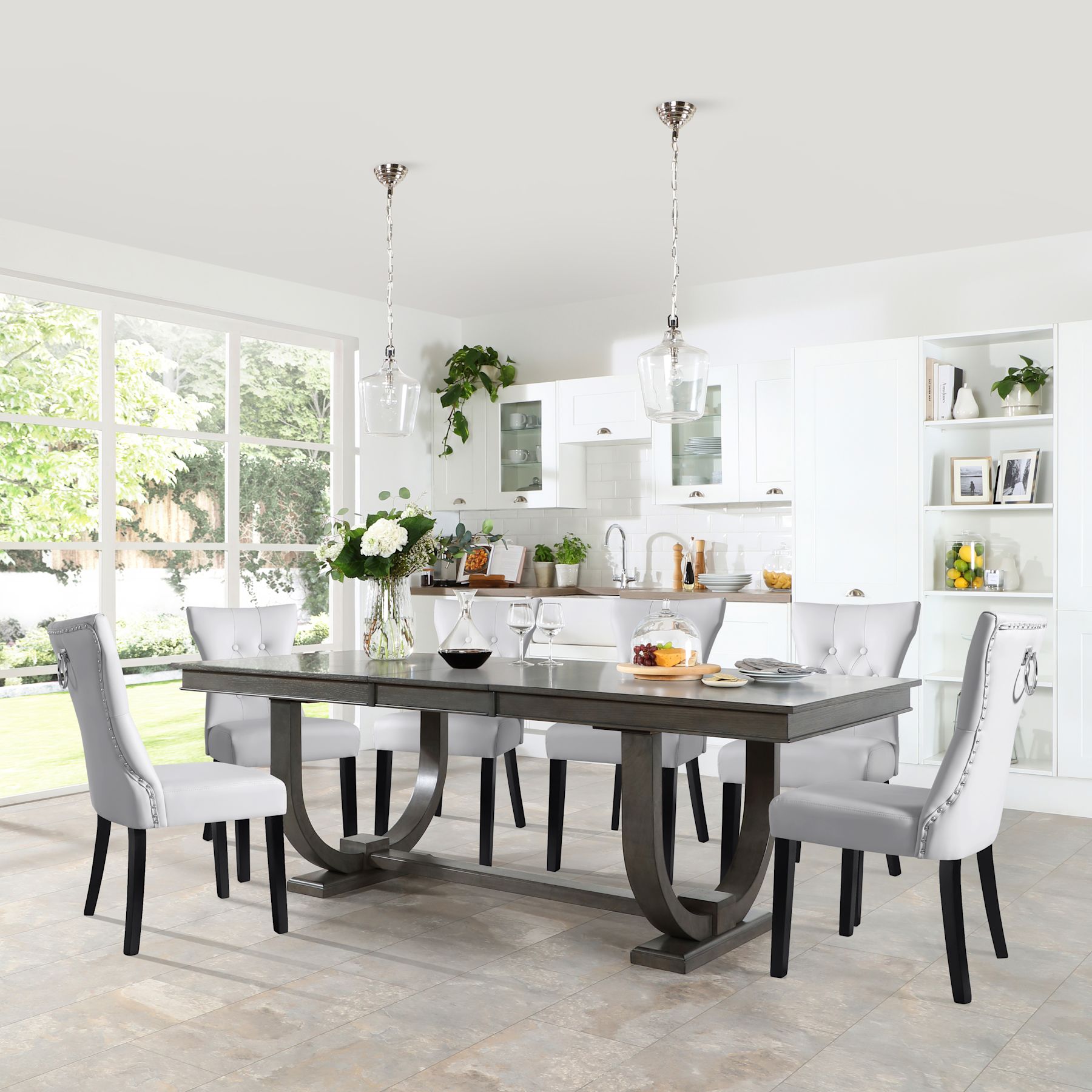 Pavilion Extending Dining Table & 4 Kensington Chairs, Grey Oak Veneer ...