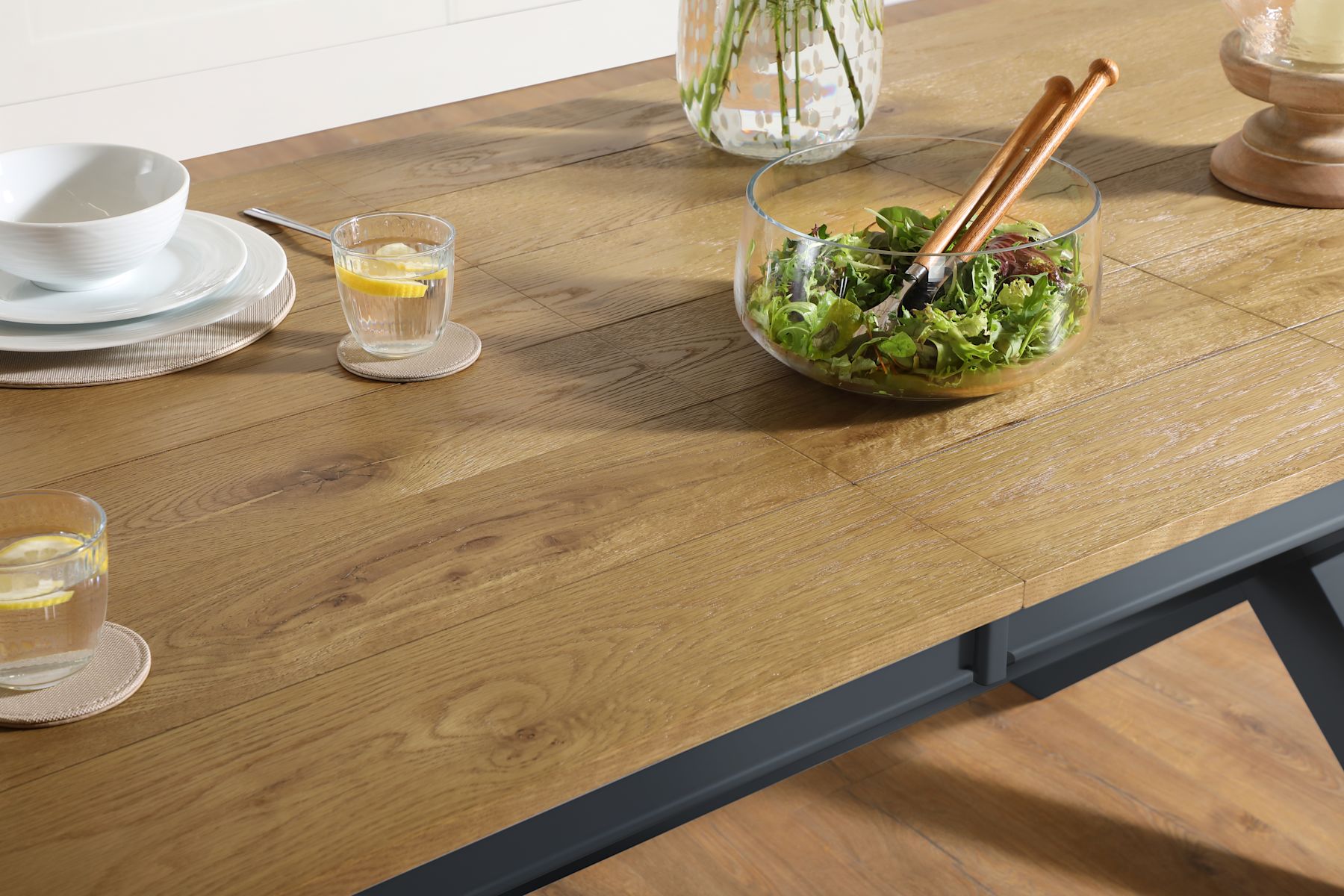 Grange Extending Dining Table, 180-220cm, Natural Oak Veneer & Slate ...