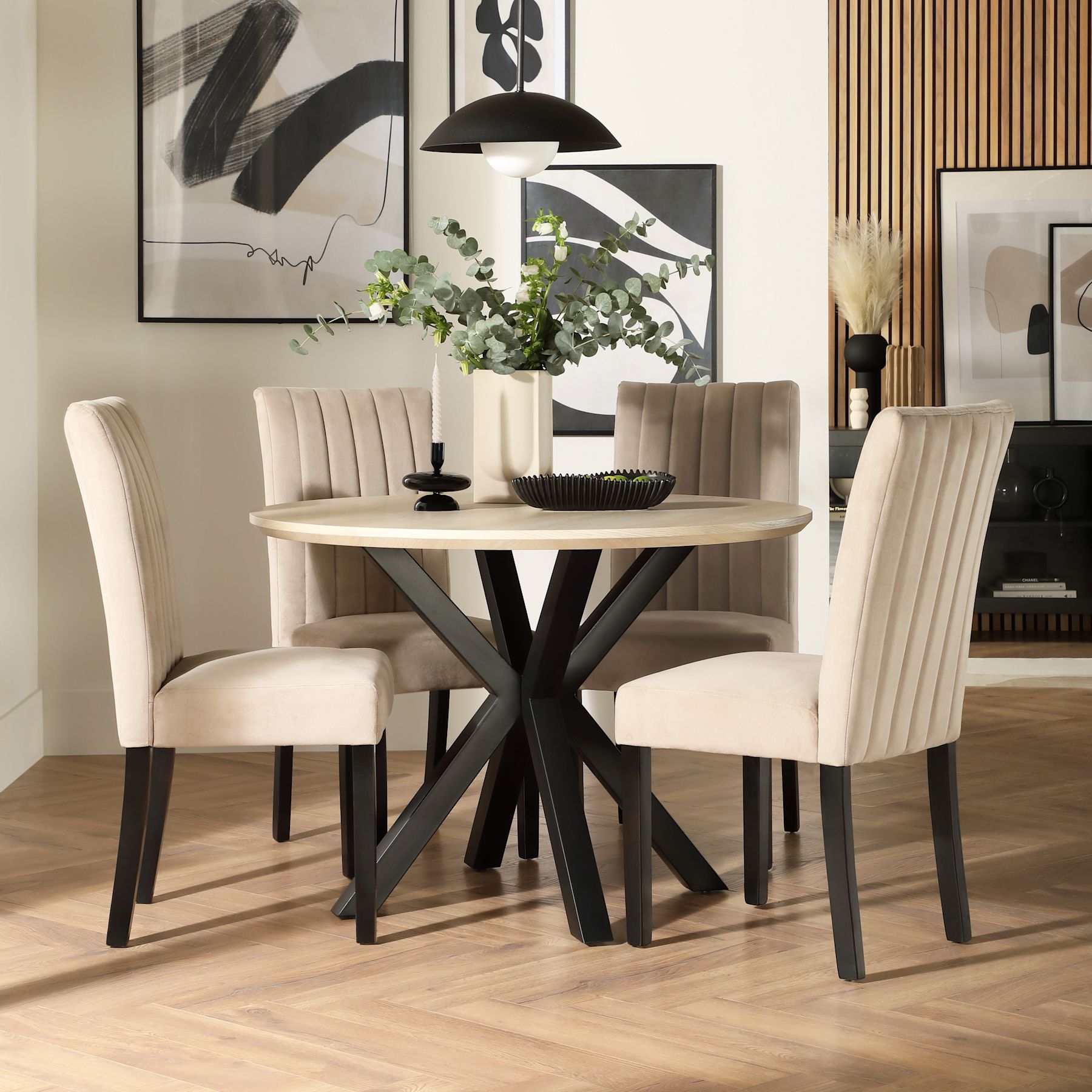 Newark Round Dining Table & 4 Salisbury Chairs, Light Oak Effect ...
