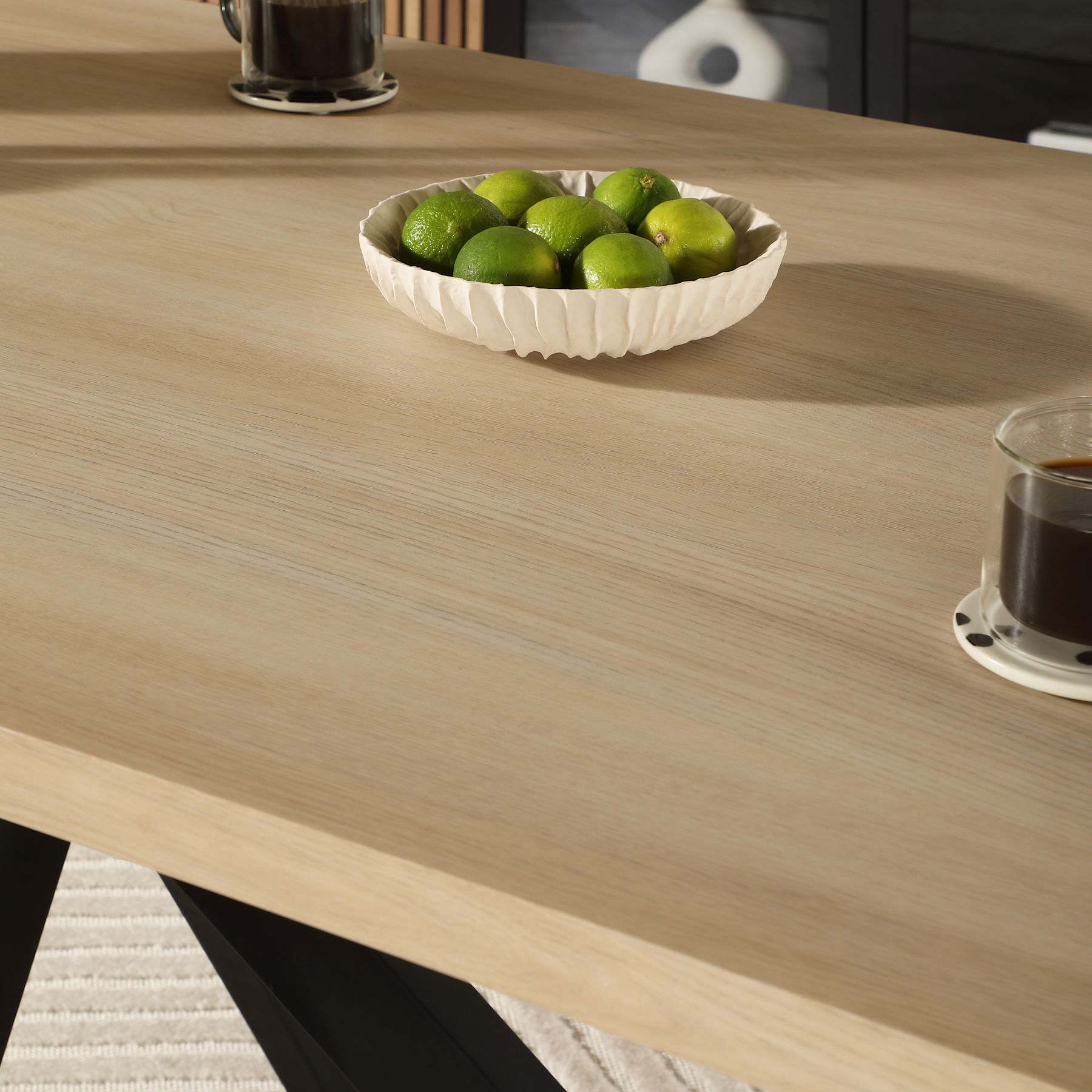 Madison Dining Table & 4 Liza Chairs, Light Oak Effect & Black Steel ...