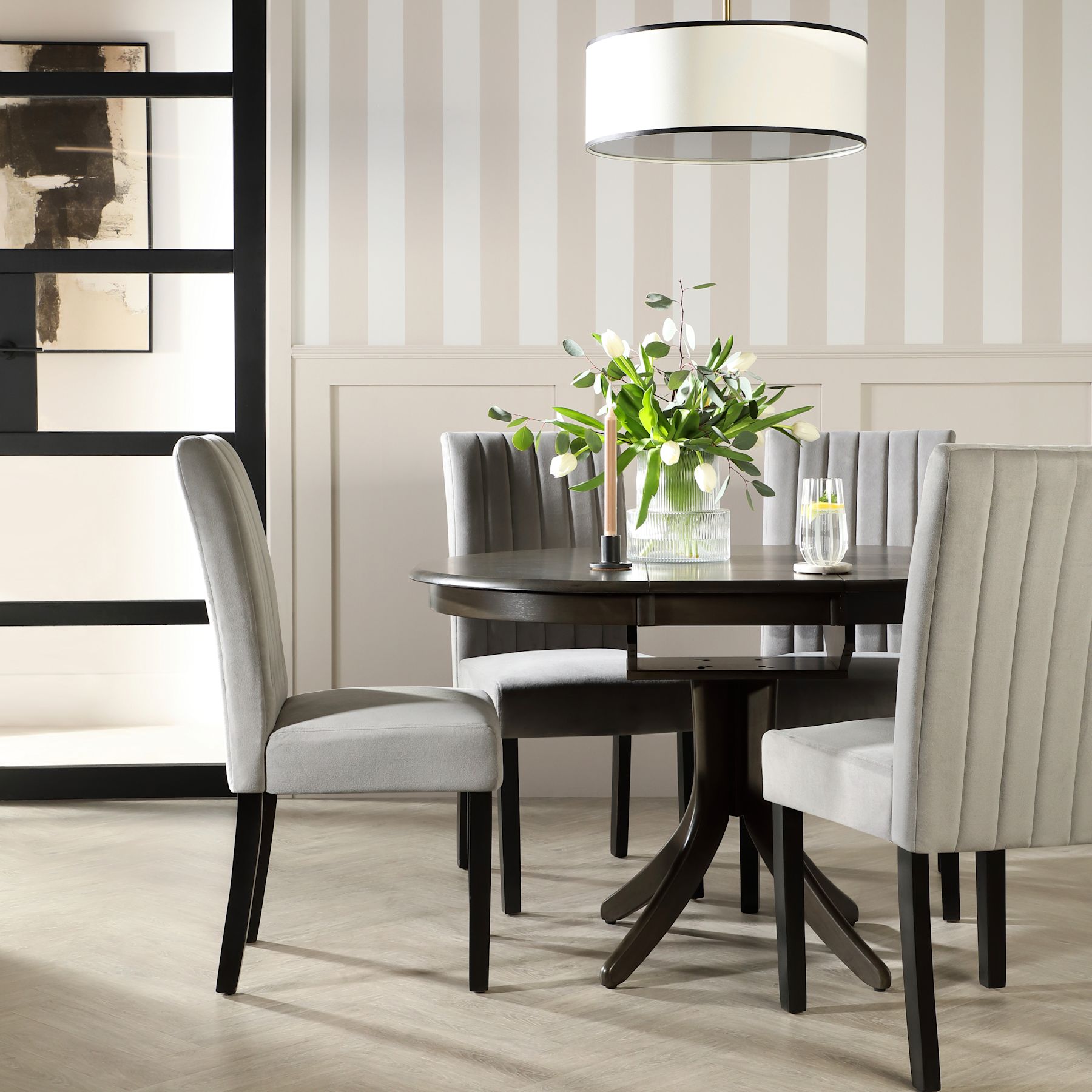 Salisbury Dining Chair, Grey Classic Velvet & Black Solid Hardwood Only ...