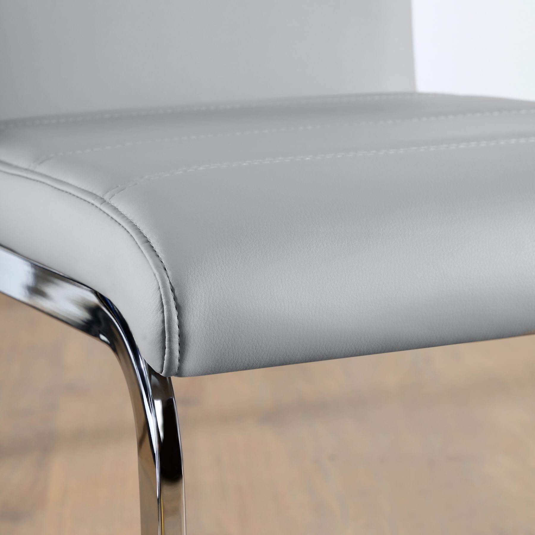 Perth Dining Chair, Light Grey Premium Faux Leather & Chrome Only £59. ...
