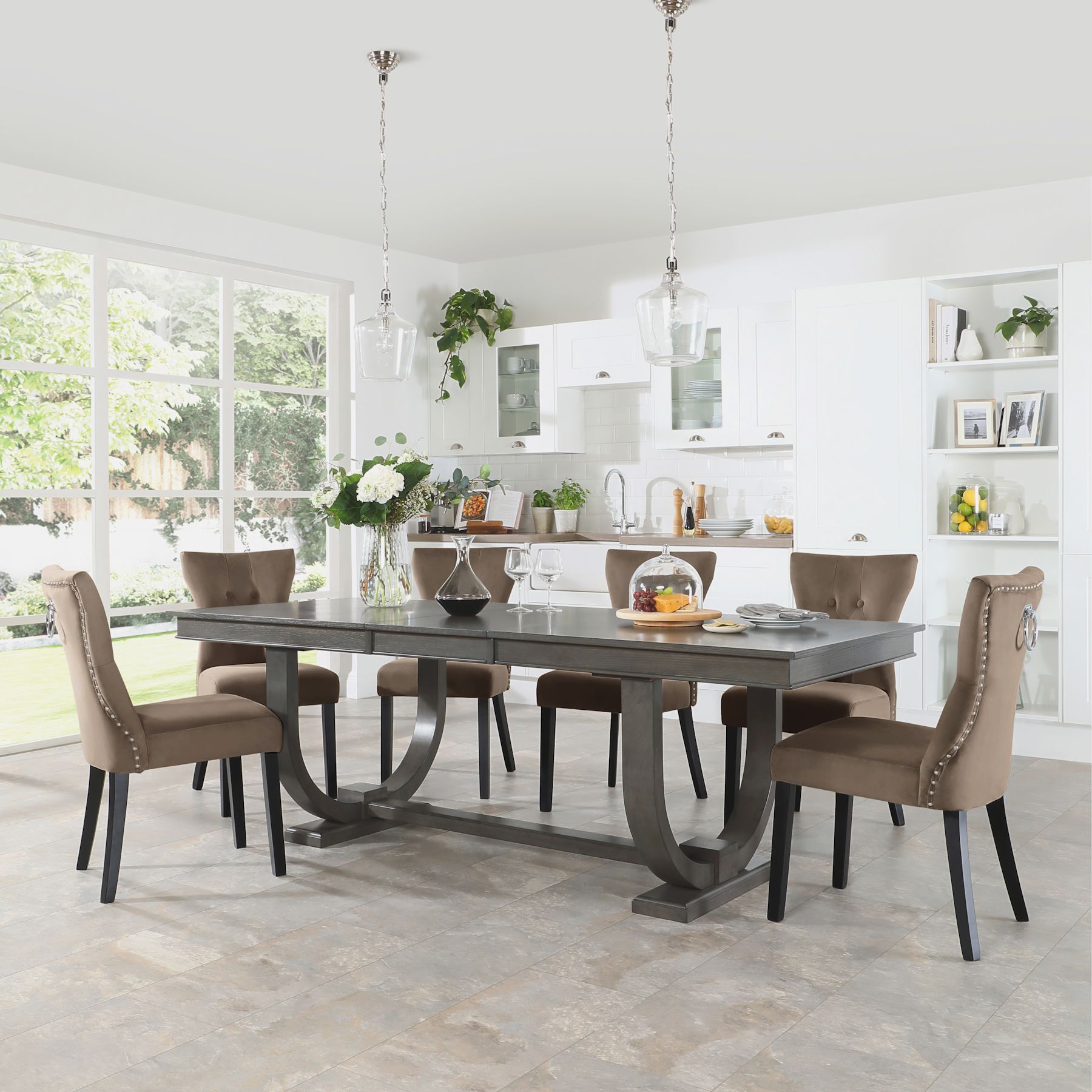 Pavilion Extending Dining Table & 8 Kensington Chairs, Grey Oak Veneer ...