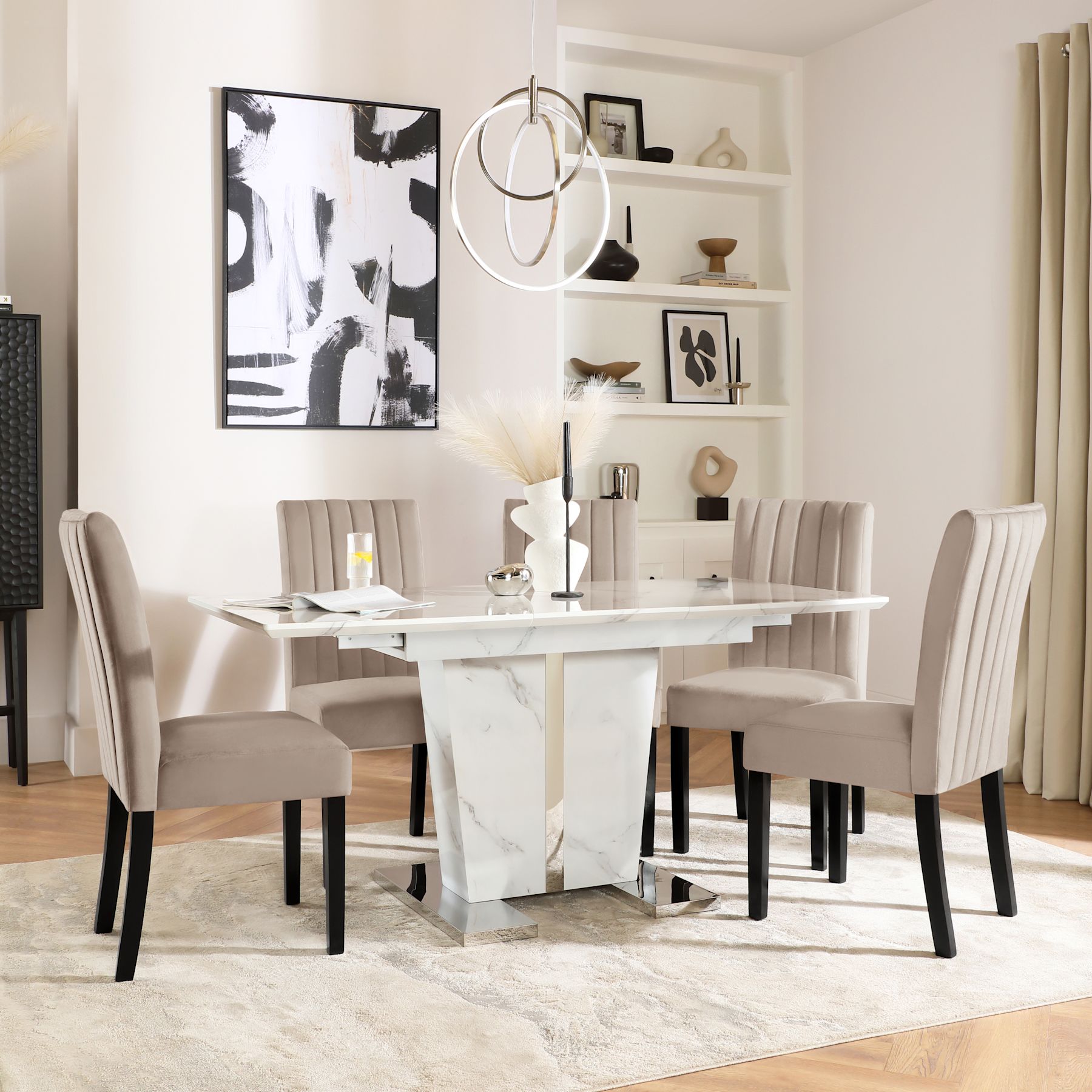 Vienna Extending Dining Table & 6 Salisbury Chairs, White Marble Effect ...