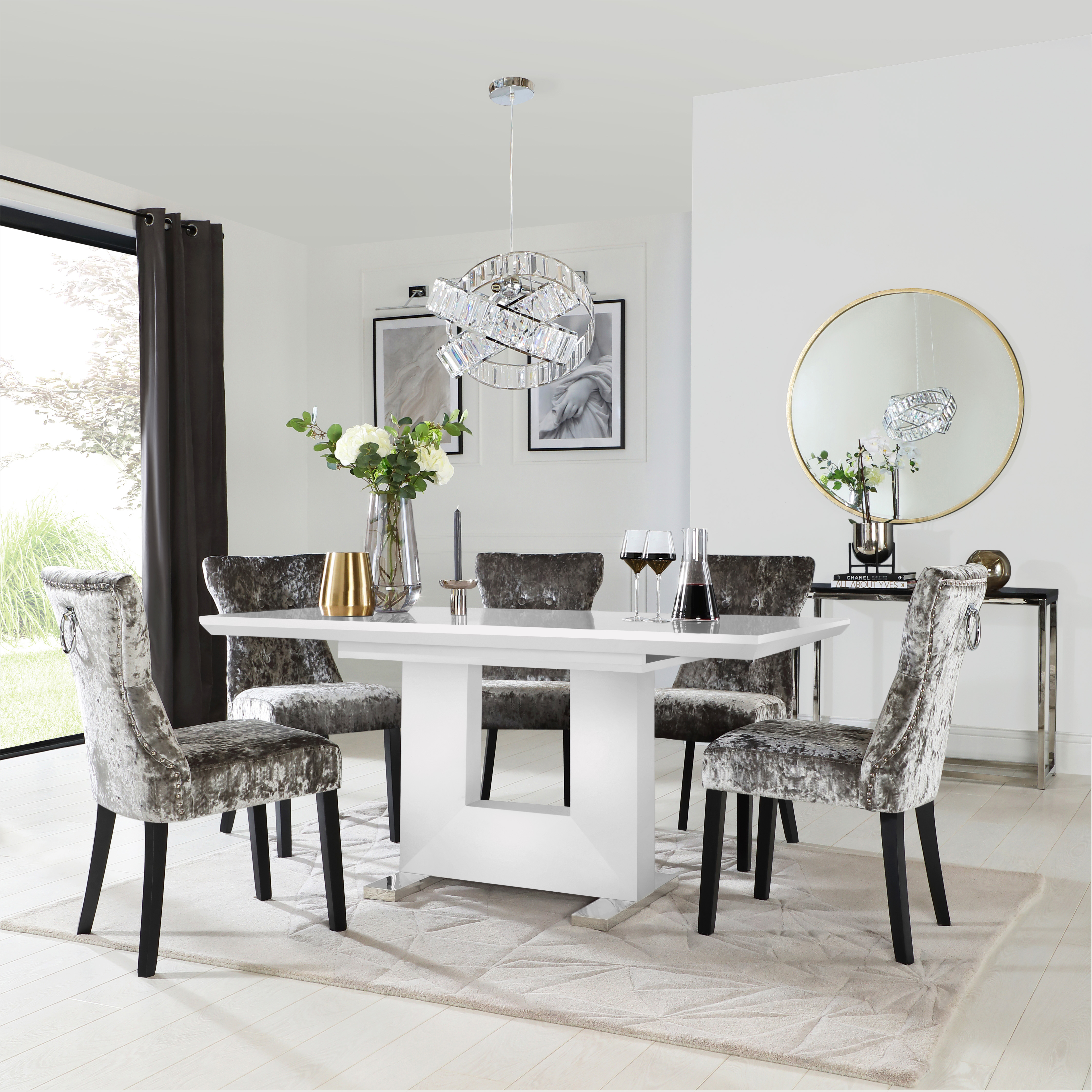 Florence Extending Dining Table & 4 Kensington Chairs, White High Gloss ...