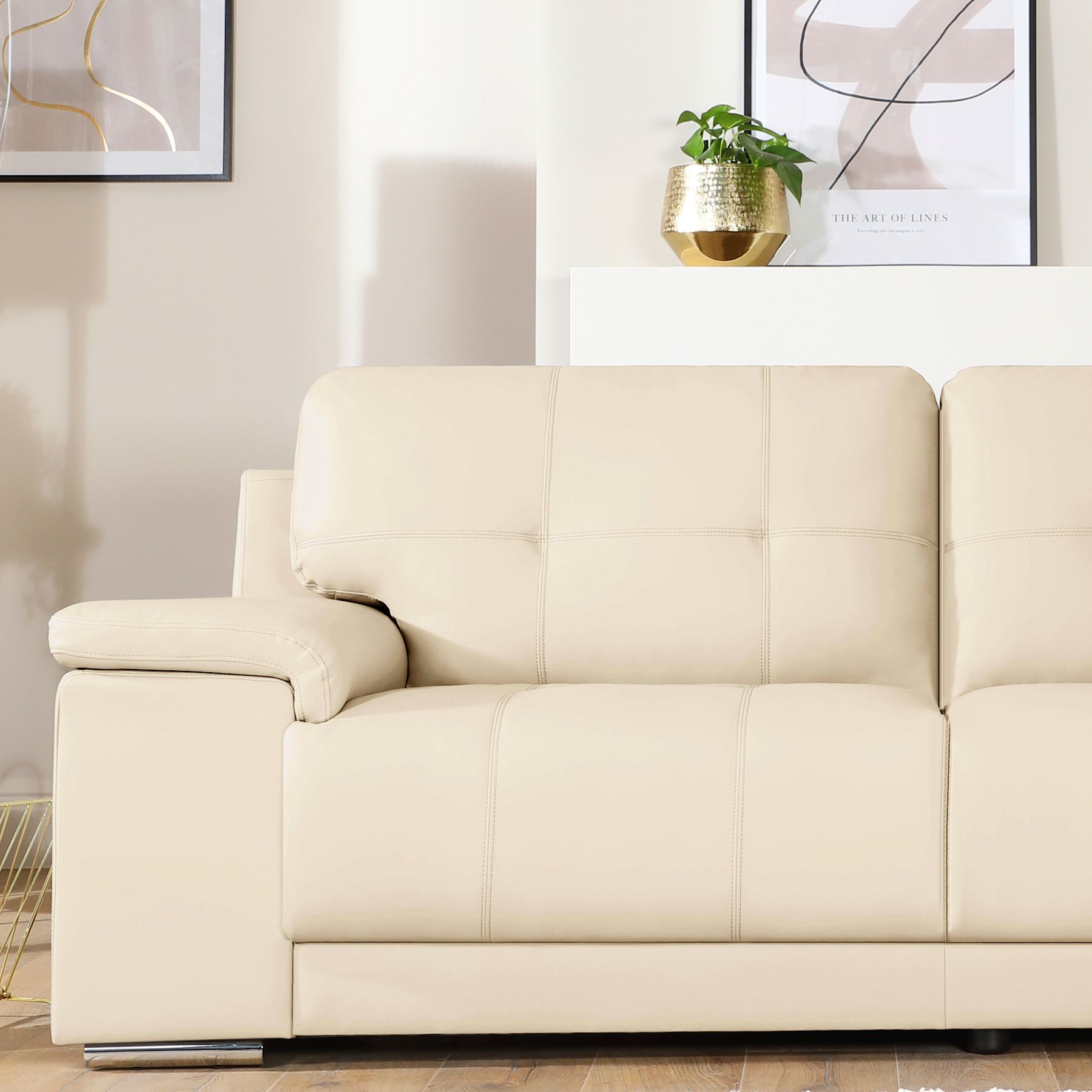 Kansas 3 Seater Sofa, Ivory Premium Faux Leather Only £649.99 ...